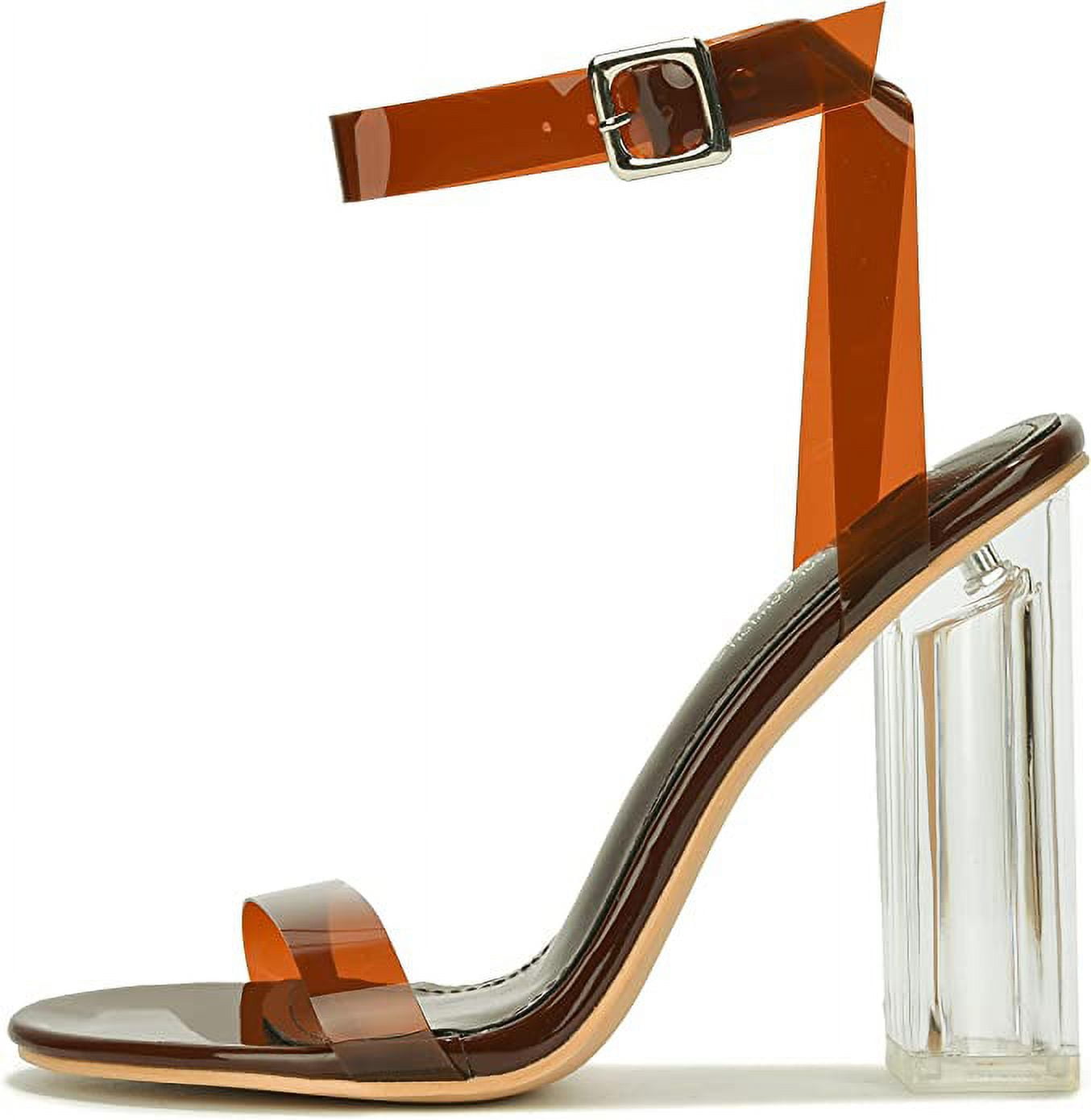 Cape Robbin Maria-2 Brown Clear Block High Heel Transparent Open Toe ...