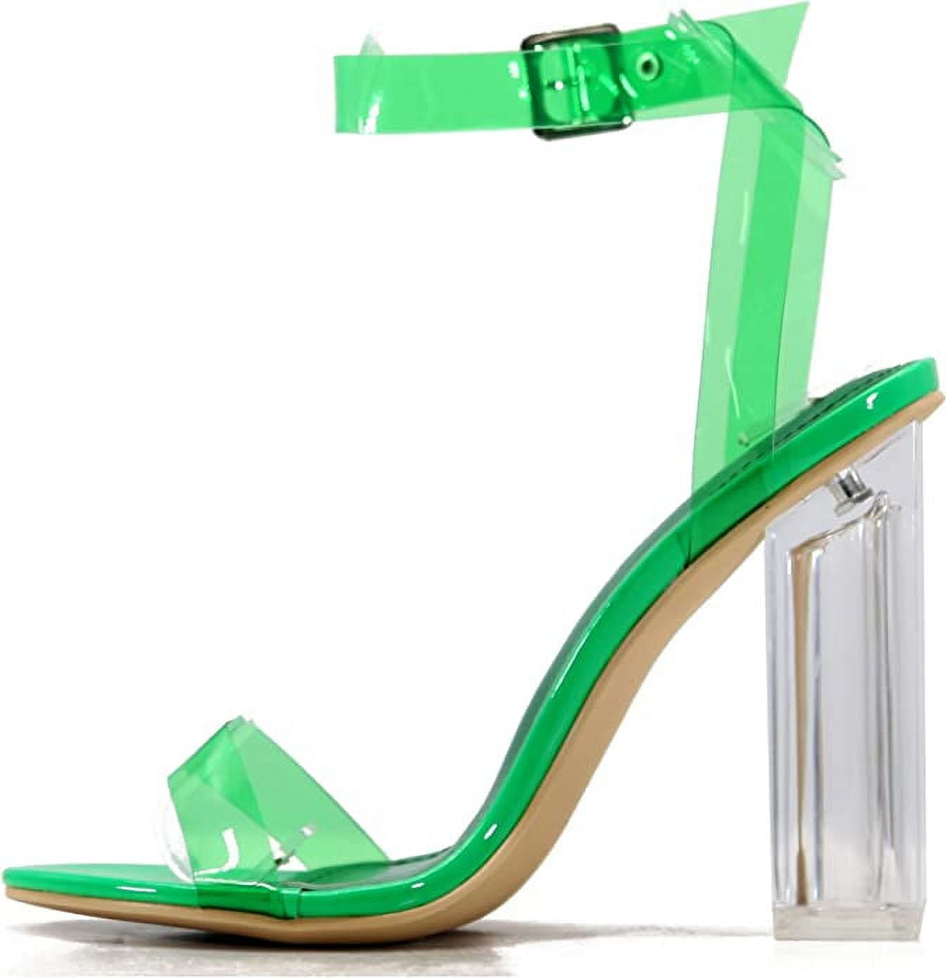 Cape Robbin Maria-2 Brown Clear Block High Heel Transparent Open Toe ...