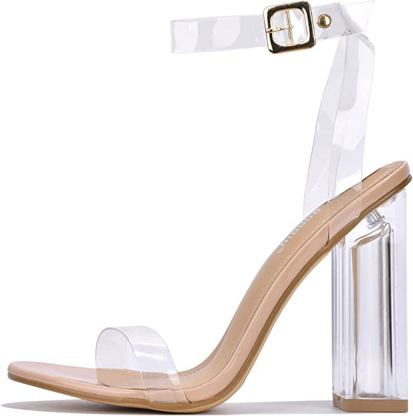 Cape Robbin Maria-2 Clear Chunky Block High Heels for Women ...