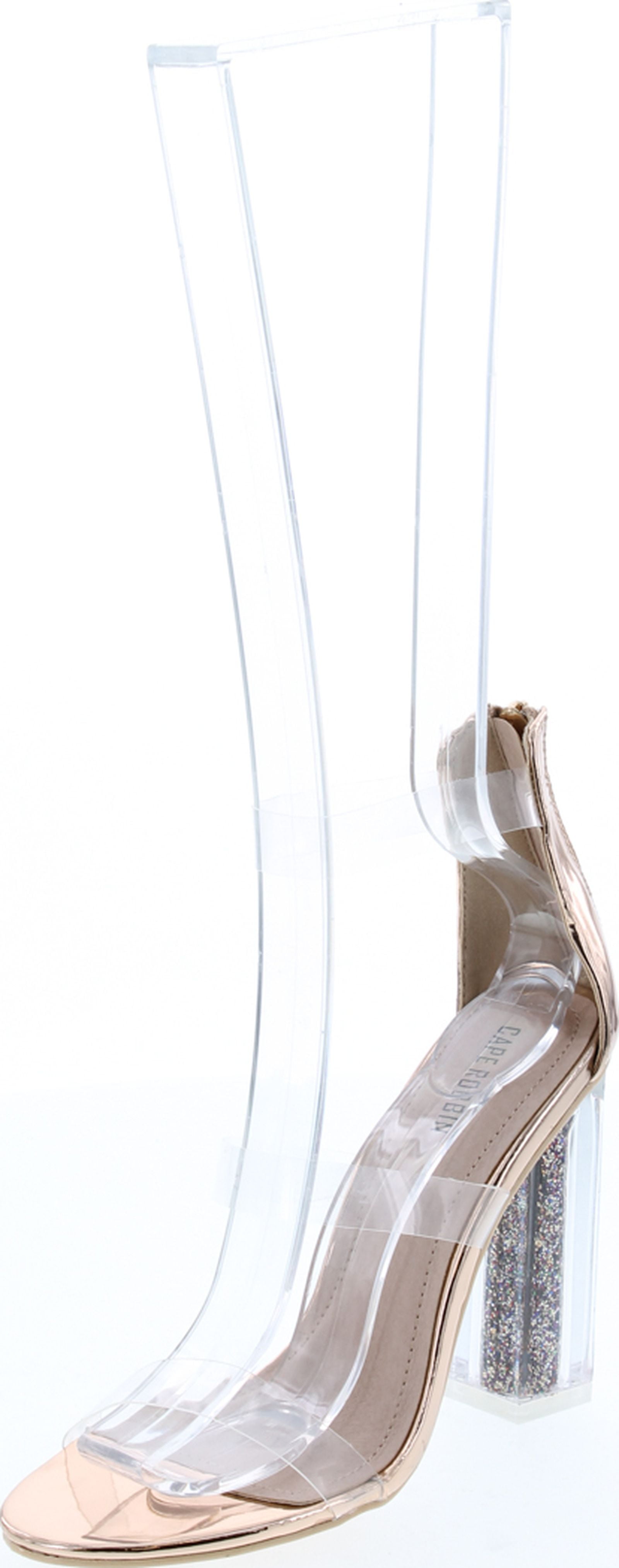 Cape Robbin Maria-7 Lucite Clear Perspex Glitter Block Heel Open Peep ...