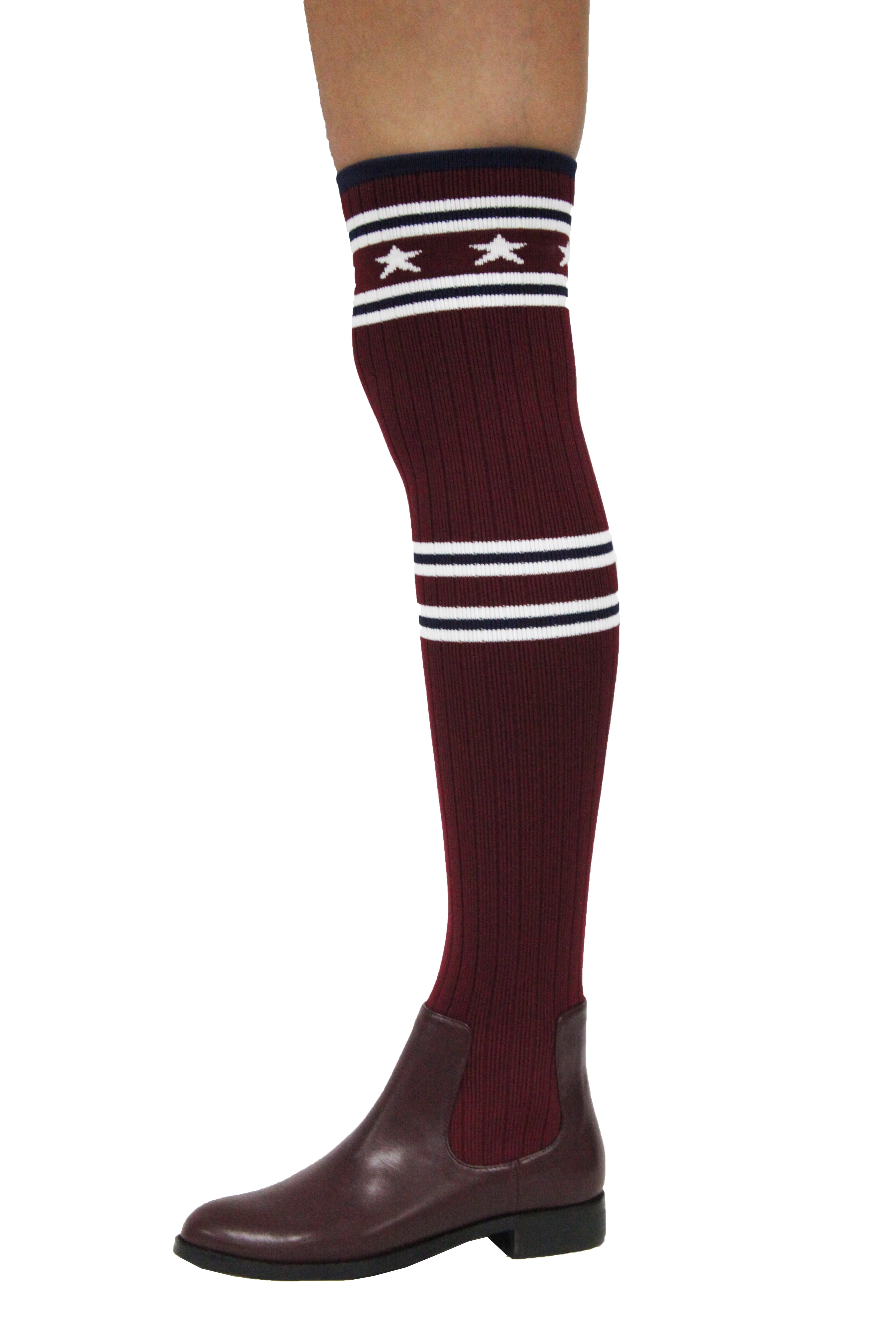 Cape Robbin Metis-1 Burgundy Stars And Stripes Ribbed Knit Over-The ...