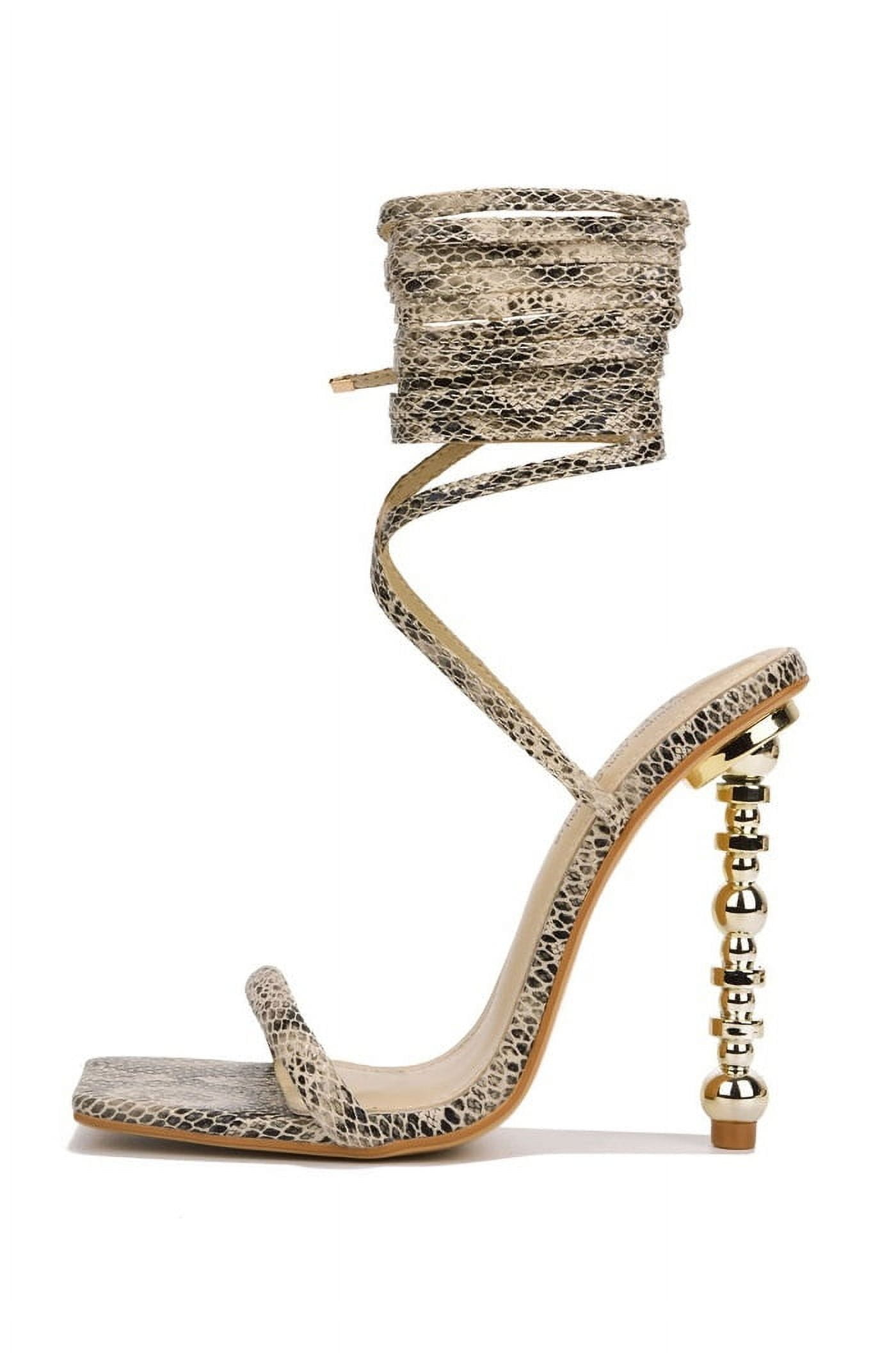Cape Robbin Mindi Snake Print Wrap Around Lace Up Gold Stiletto Square ...