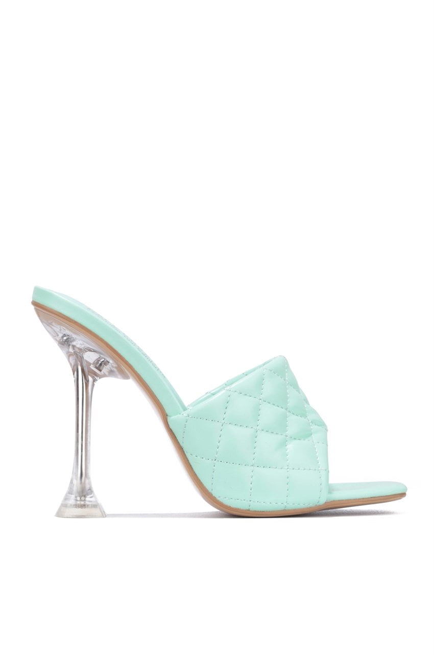 Cape Robbin Rafa Blue Aqua Quilted Stiletto Mule Square Toe Heels Pumps ...