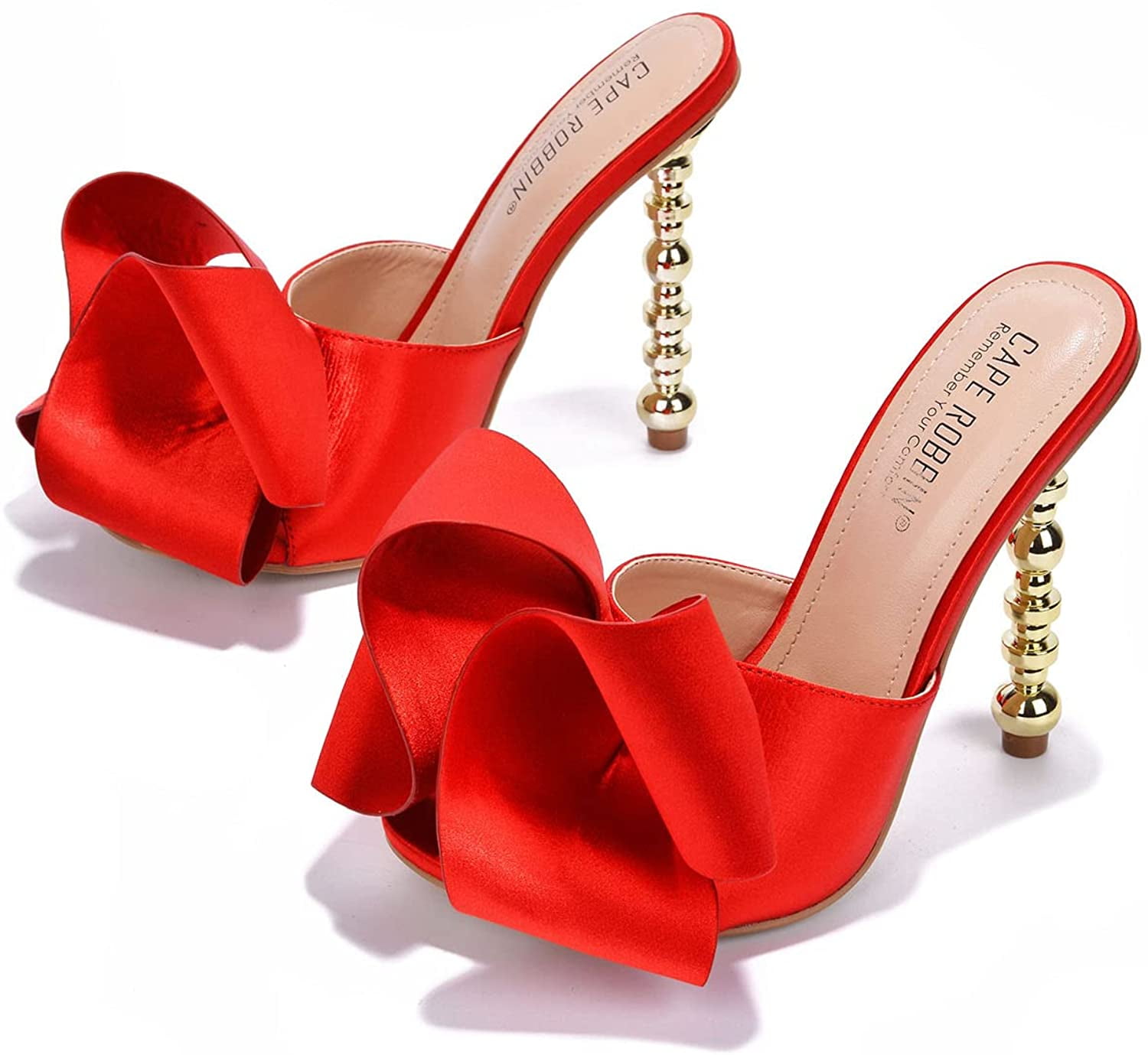Cape Robbin Salsa Red Sexy High Heels Ribbon Open Toe Gold Sculptural ...