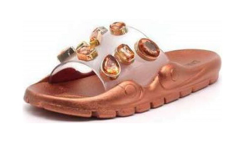 Cape Robbin Treasure Map Slide Sandals Rose Gold Jeweled Clear Sandals ...