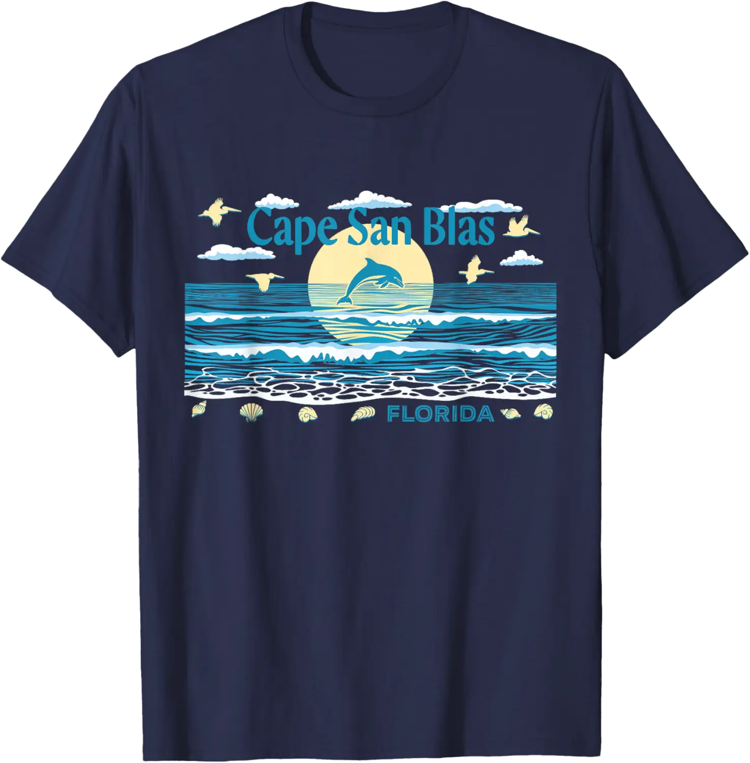 Cape San Blas Fl Dolphin Pelican Waves Beach Vacation T-Shirt - Walmart.com