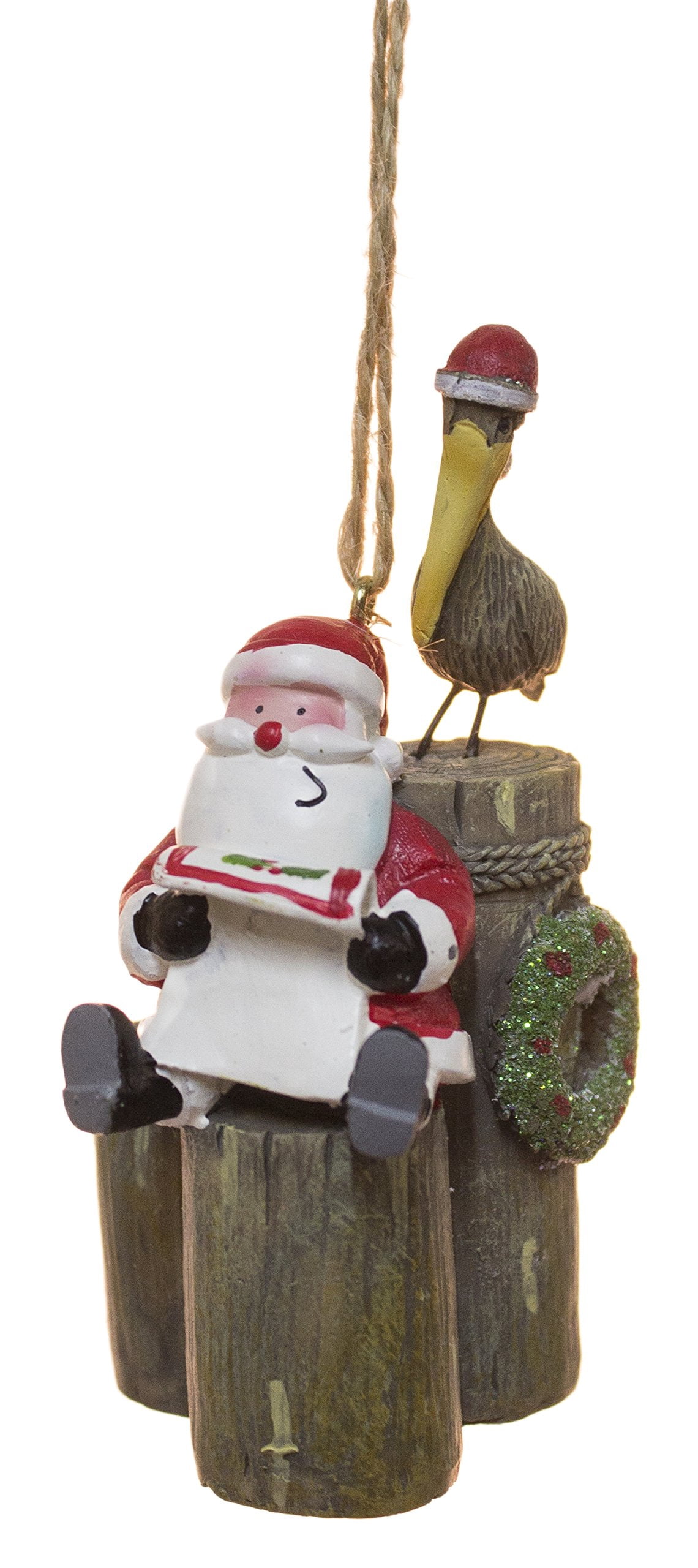 Cape Shore Coastal Pelican on Piling with Santa Christmas Ornament ...