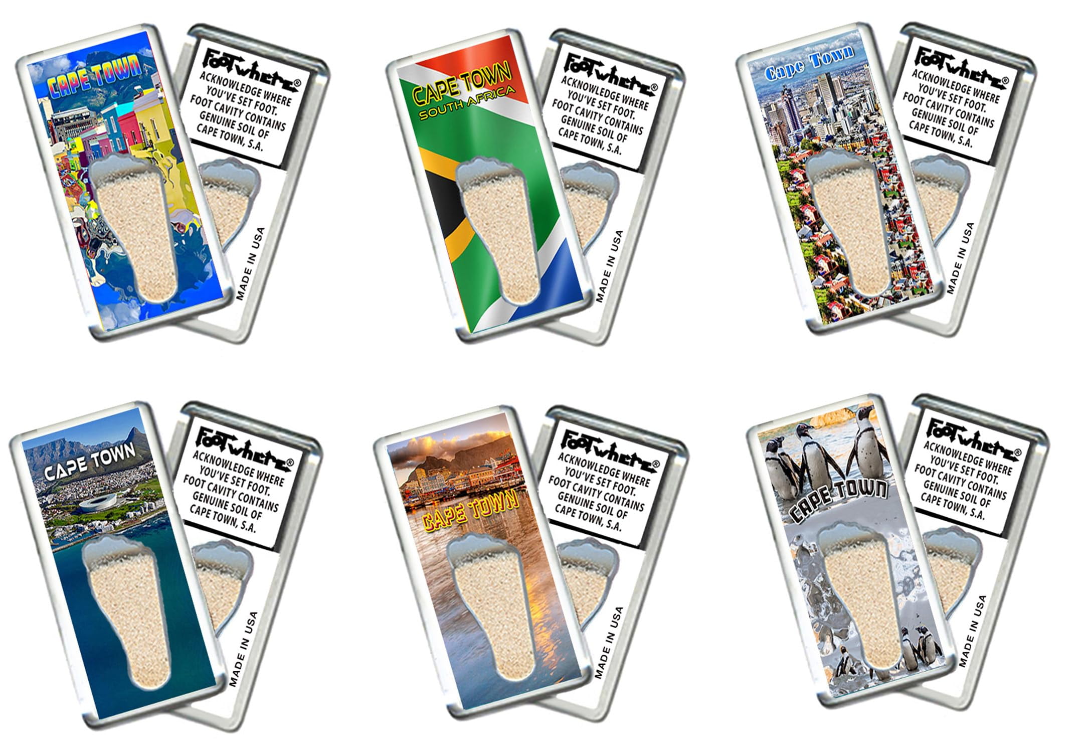 Cape Town, S.A. FootWhere Souvenir Fridge Magnets. 6 Piece Set ...