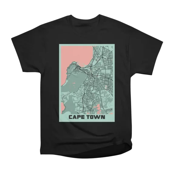 Cape Town South Africa Peony City Map T-Shirt Tee Gift For Him Merch ...
