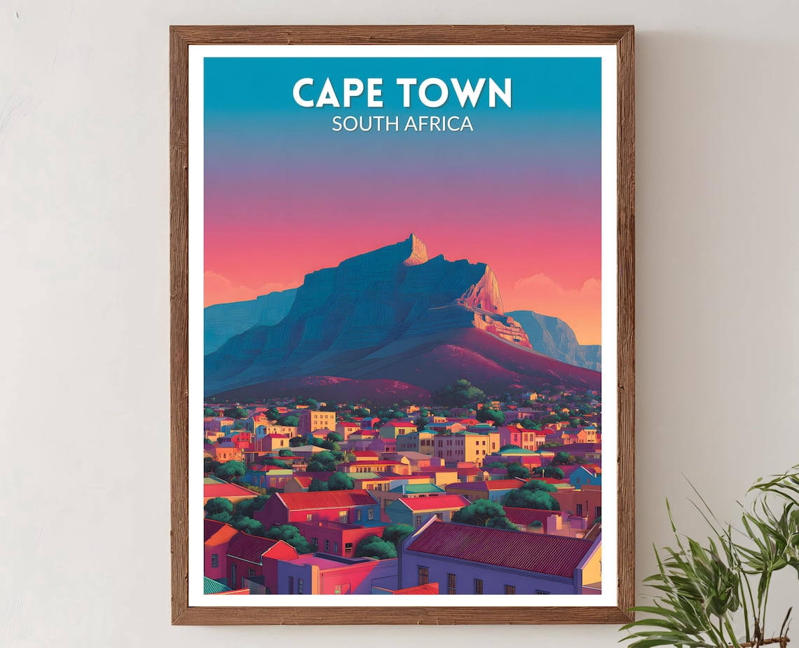 Cape Town South Africa Vibrant Travel Retro Futuristic Colorful ...