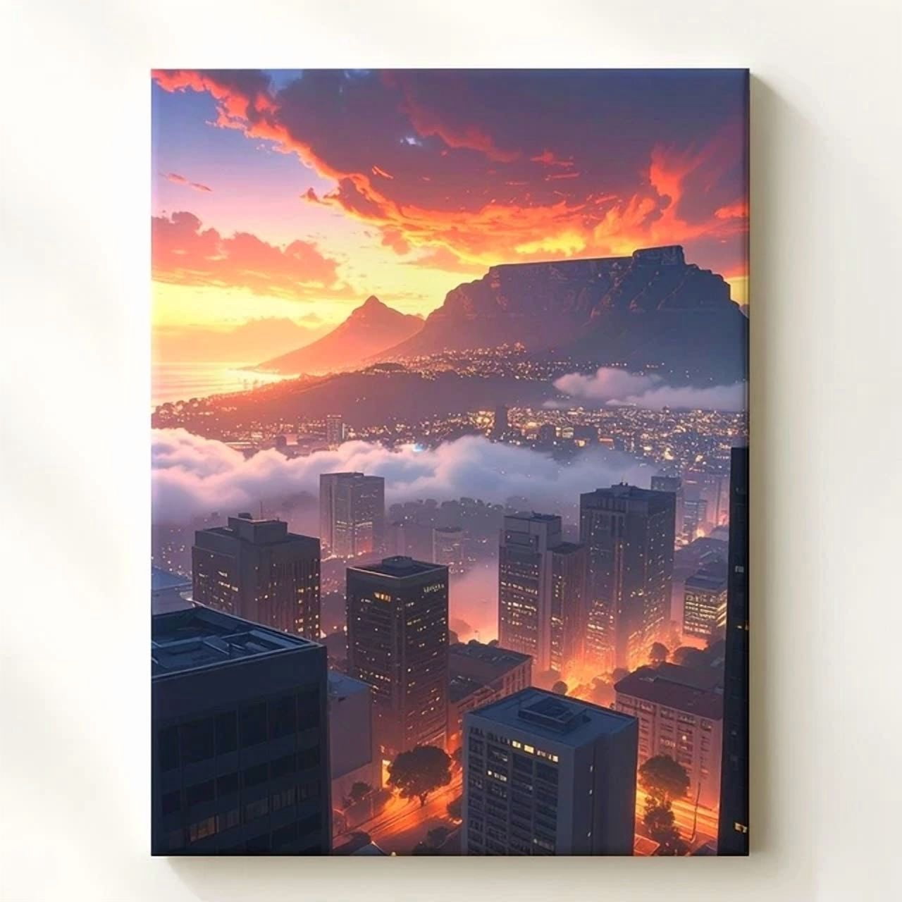 Cape Town Sunset Poster Cityscape With Table Mountain And Glowing Sky ...