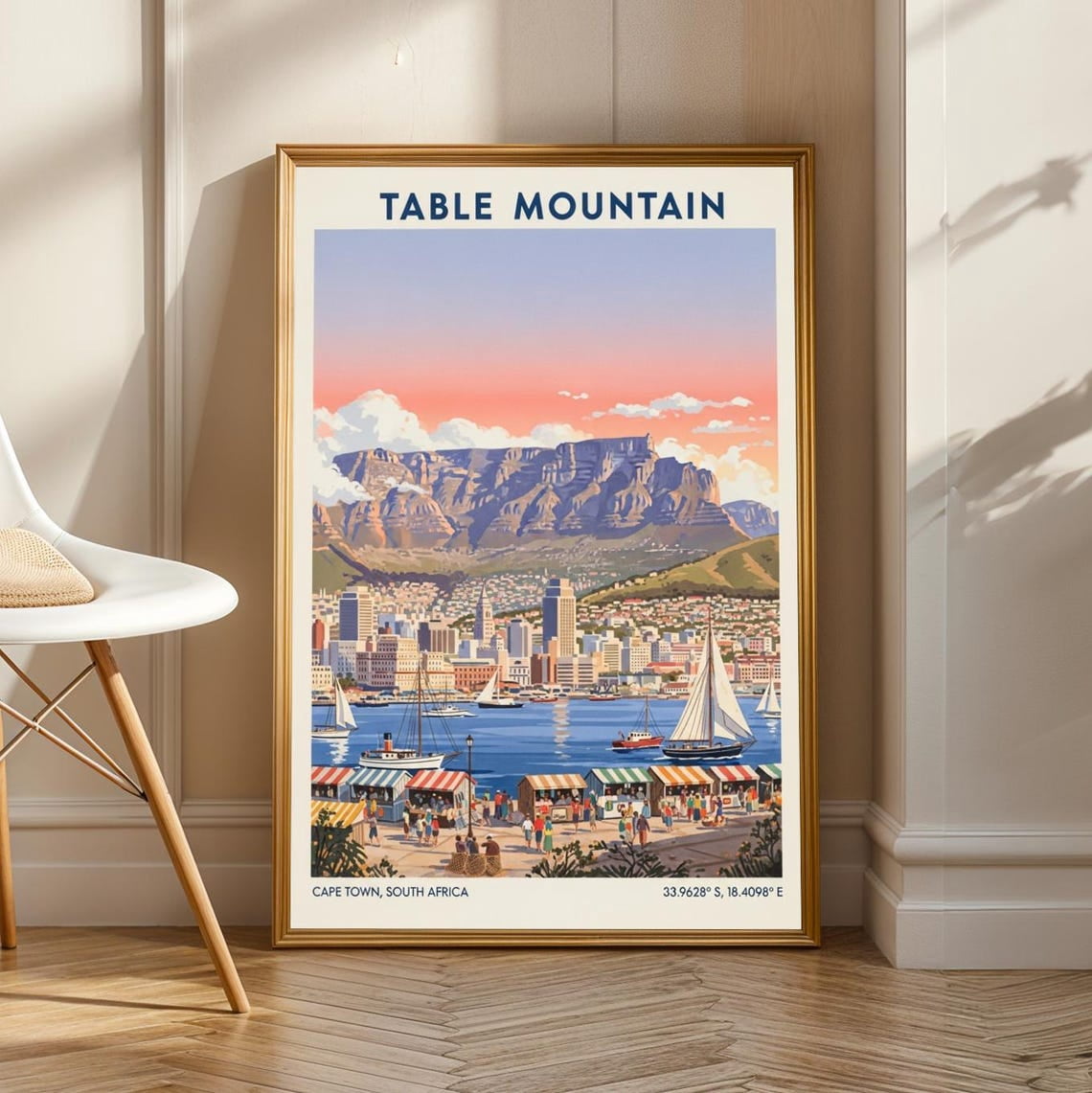 Cape Town Table Mountain Print: Vintage South Africa Travel Poster ...