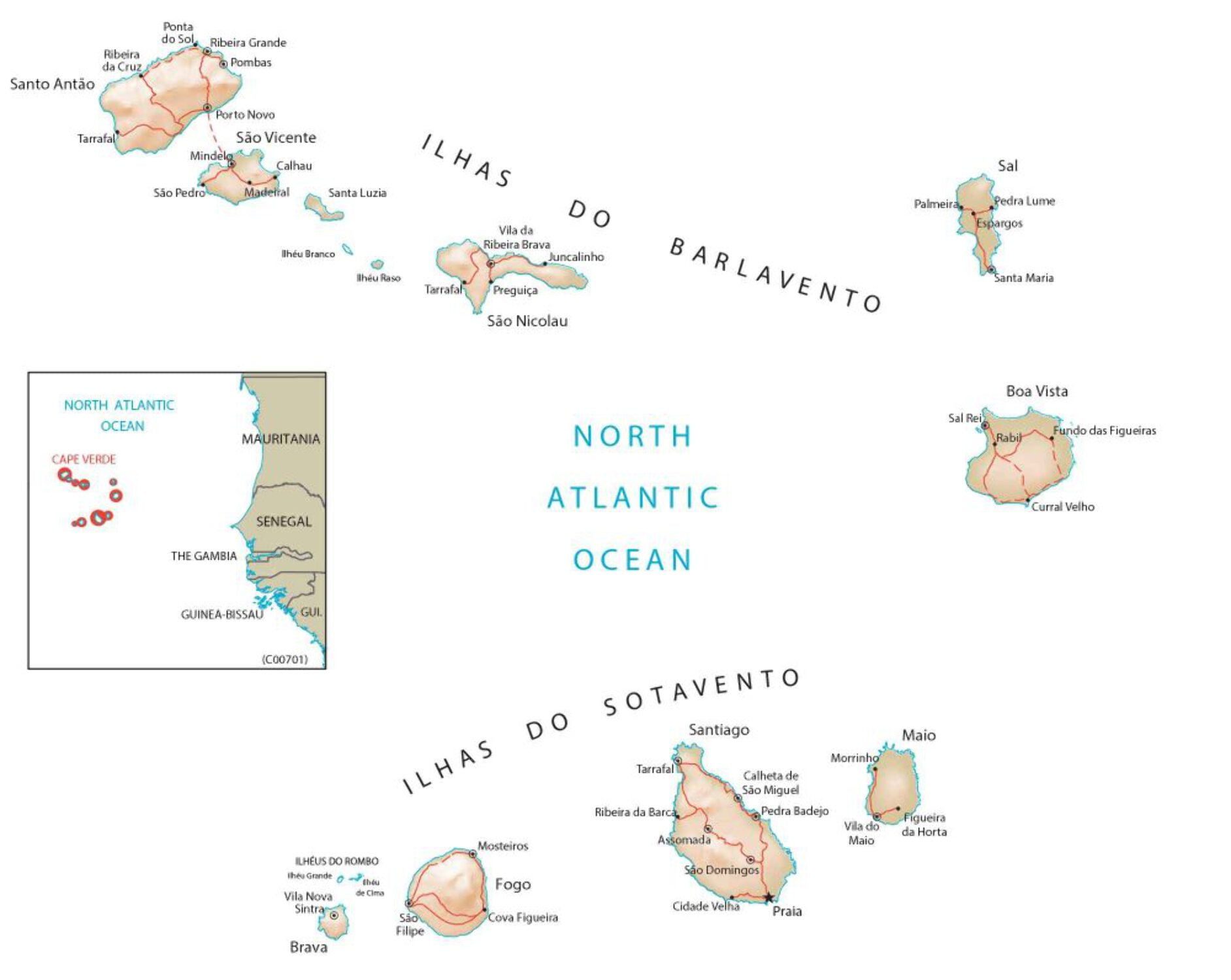 Cape Verde Physical Map GLOSSY POSTER PICTURE PHOTO PRINT BANNER ...