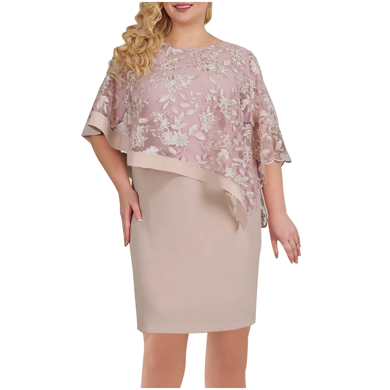 Capelet Mother of the Bride Dress Plus Size Lace Bobycon Pencil Dress ...