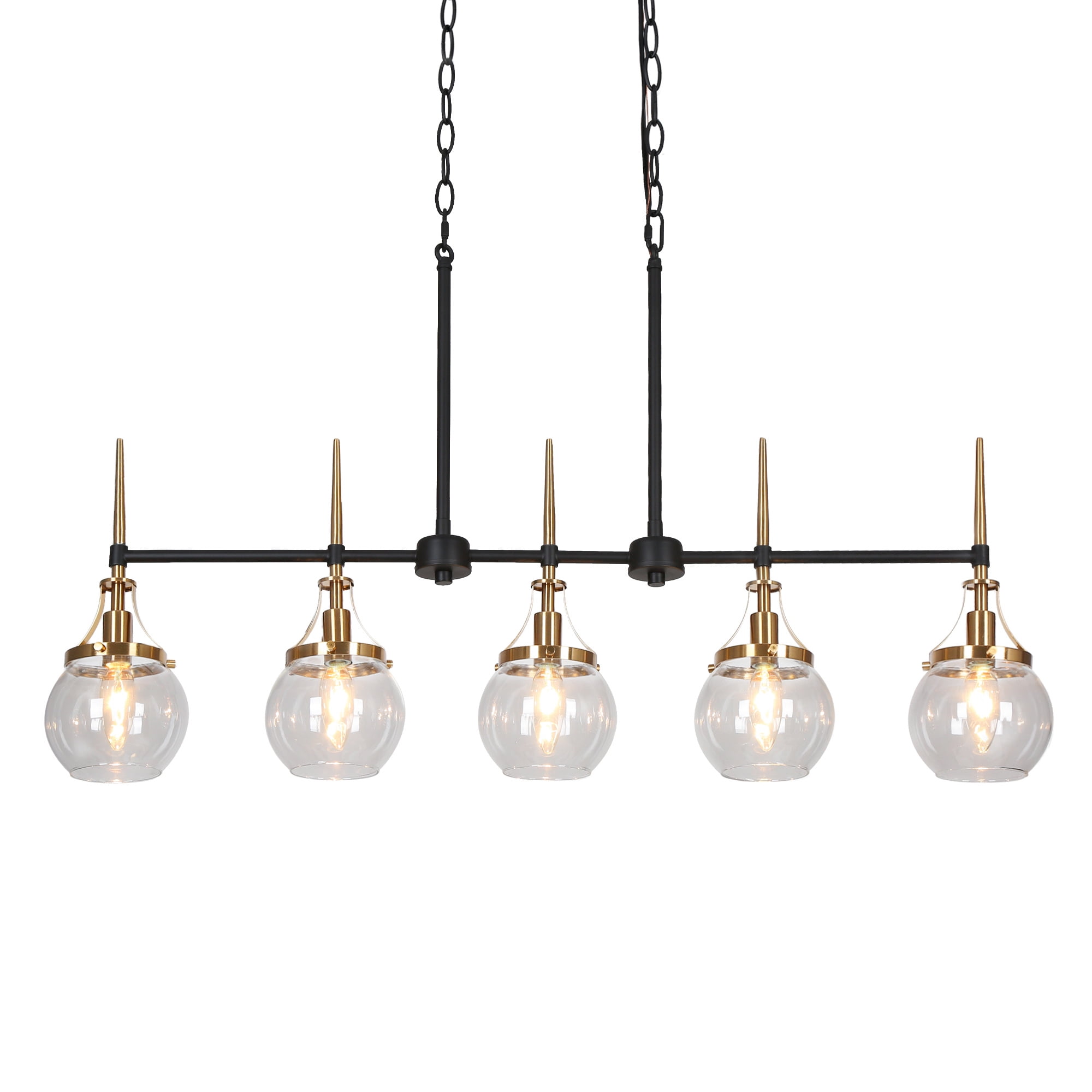 LNC Capensis 5-Light Black Lighting Fixture Modern Clear Glass Globe ...