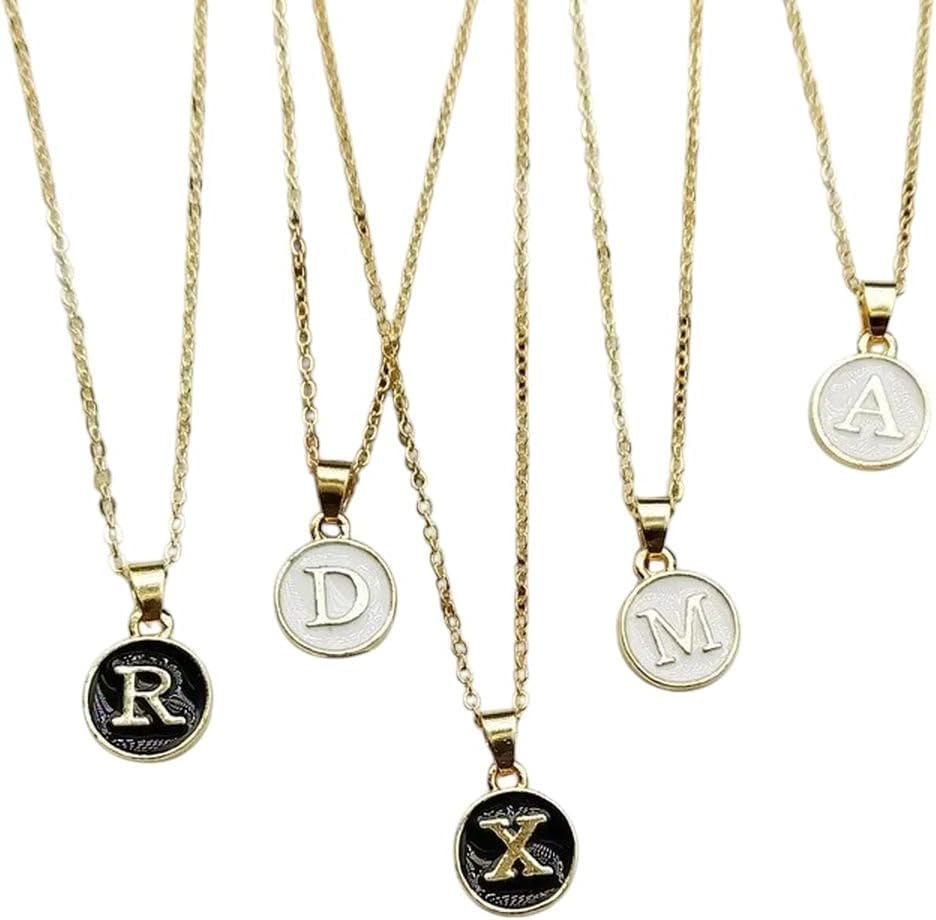 Capital Letter Initial Necklace for Women White Black A-Z Alphabet ...