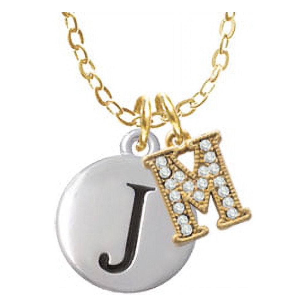 Capital Letter - J - Pebble Disc - M - Gold Tone Crystal Initial Sophia Necklace, 18"+1 ...