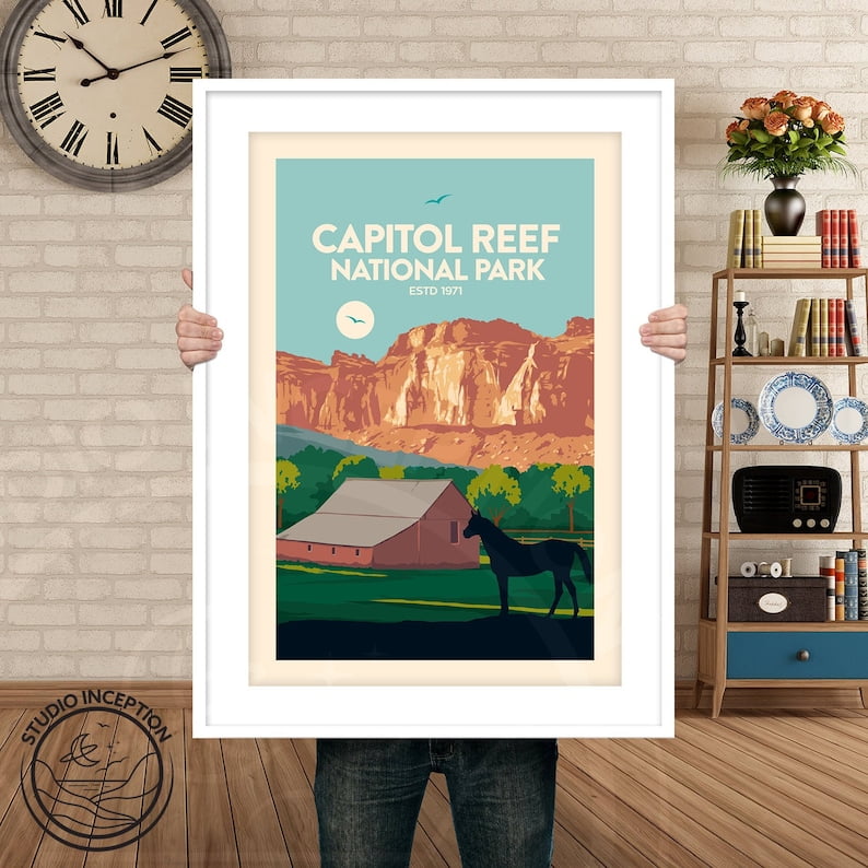 Capitol Reef National Park Travel Poster | Fruita Barn | Capitol Reef ...