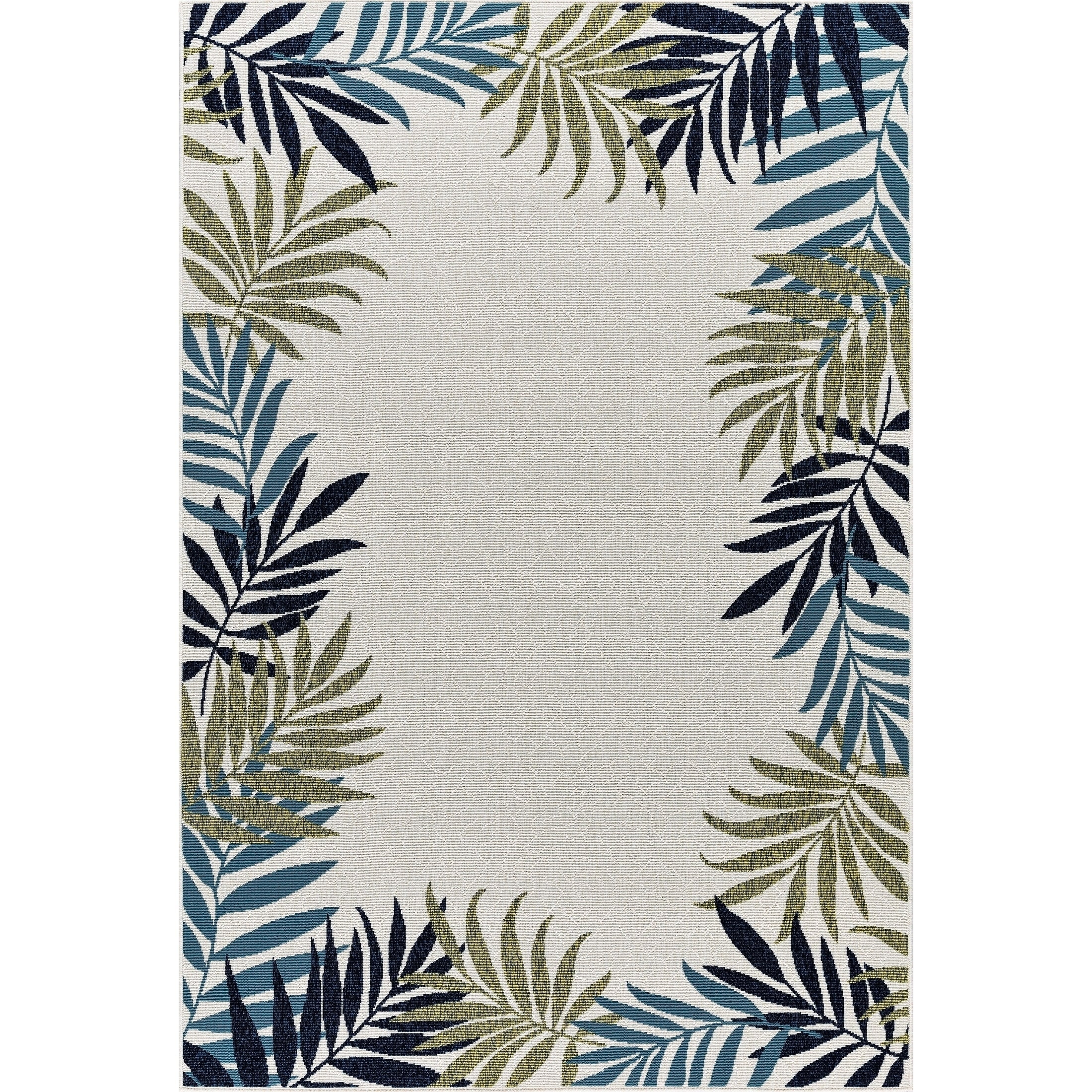 Capitola Tropical Palm Leaf Area Rug, Blue Rectangle, Indoor Outdoor, 8 ...