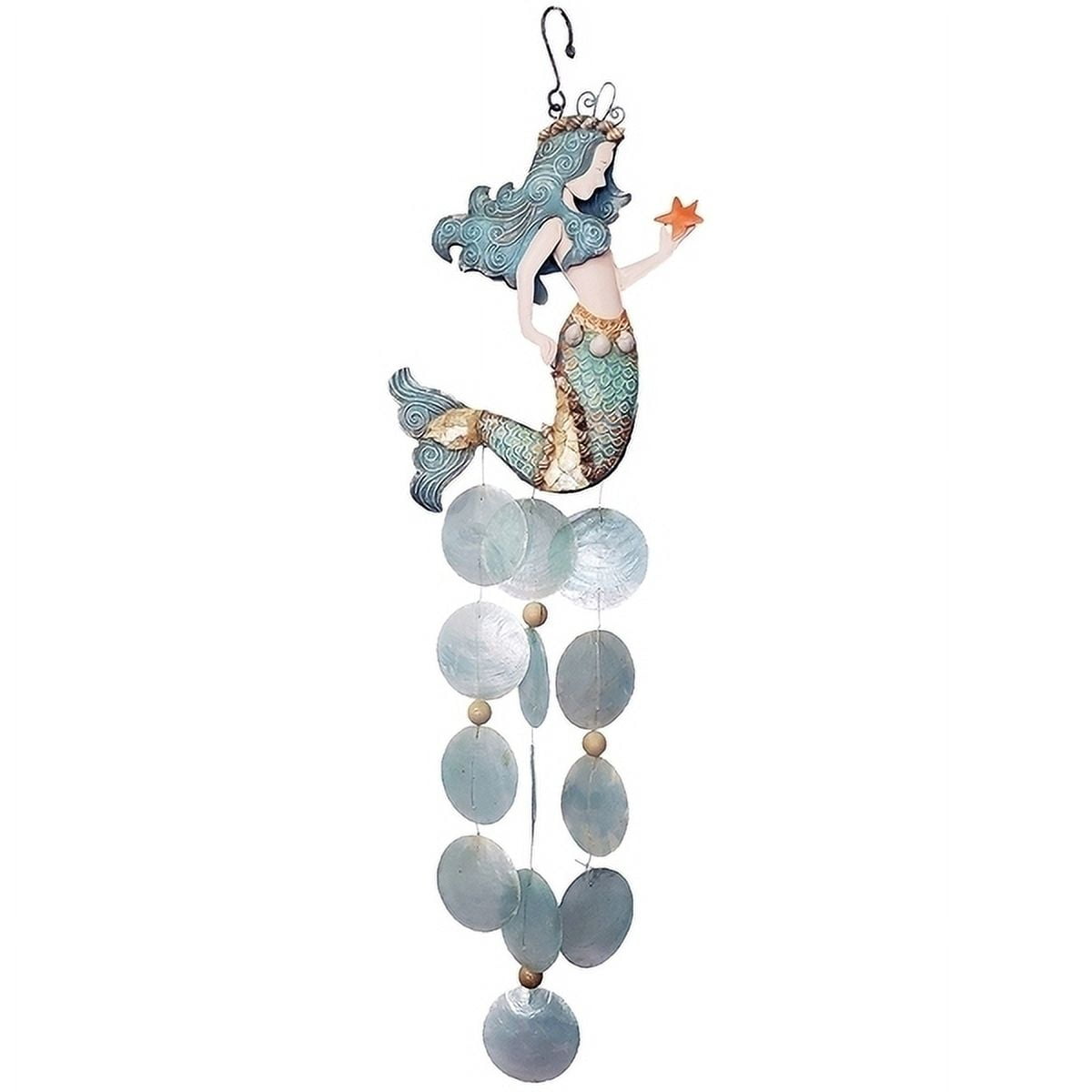 Capiz & Metal Art Mermaid Wind Chime Light Blue/Beige 23x6x2" - Walmart.com