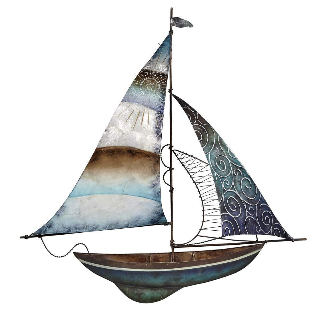 Sailboat with Compass Wall D√©cor 22", Metal & Capiz Wall Art ...