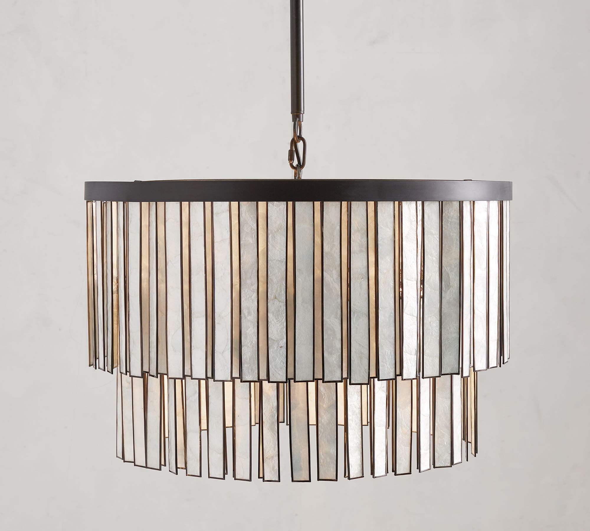Coastal Round Capiz Chandelier, Natural Sea Shell Ceiling Lamp, Ceiling ...
