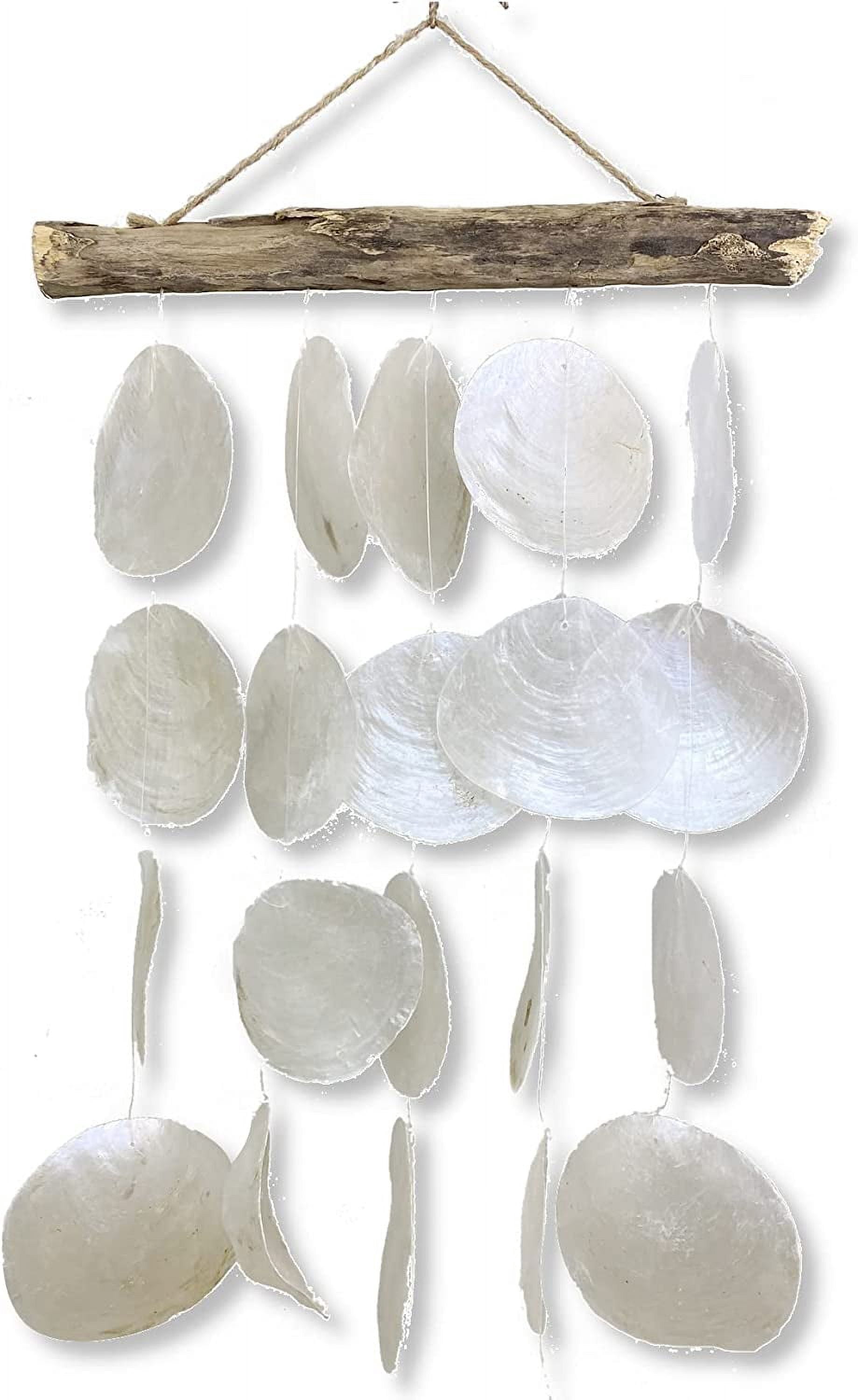 Capiz Wind Chime for Outside – Jumbo White Shell and Driftwood ...