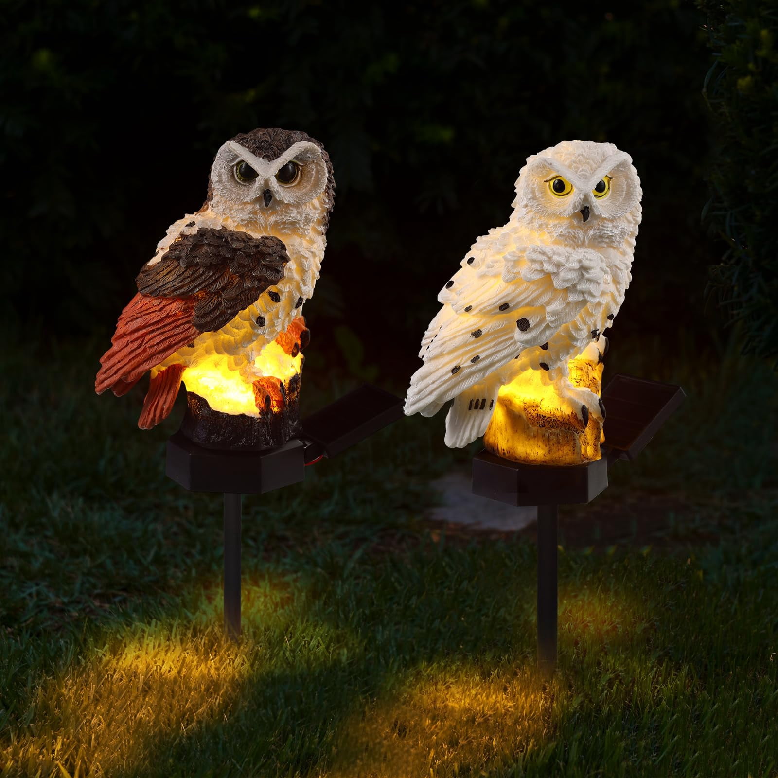 Capoda 2 Pieces Owl MMF7 Garden Decorations Resin Owl Figurine Solar ...