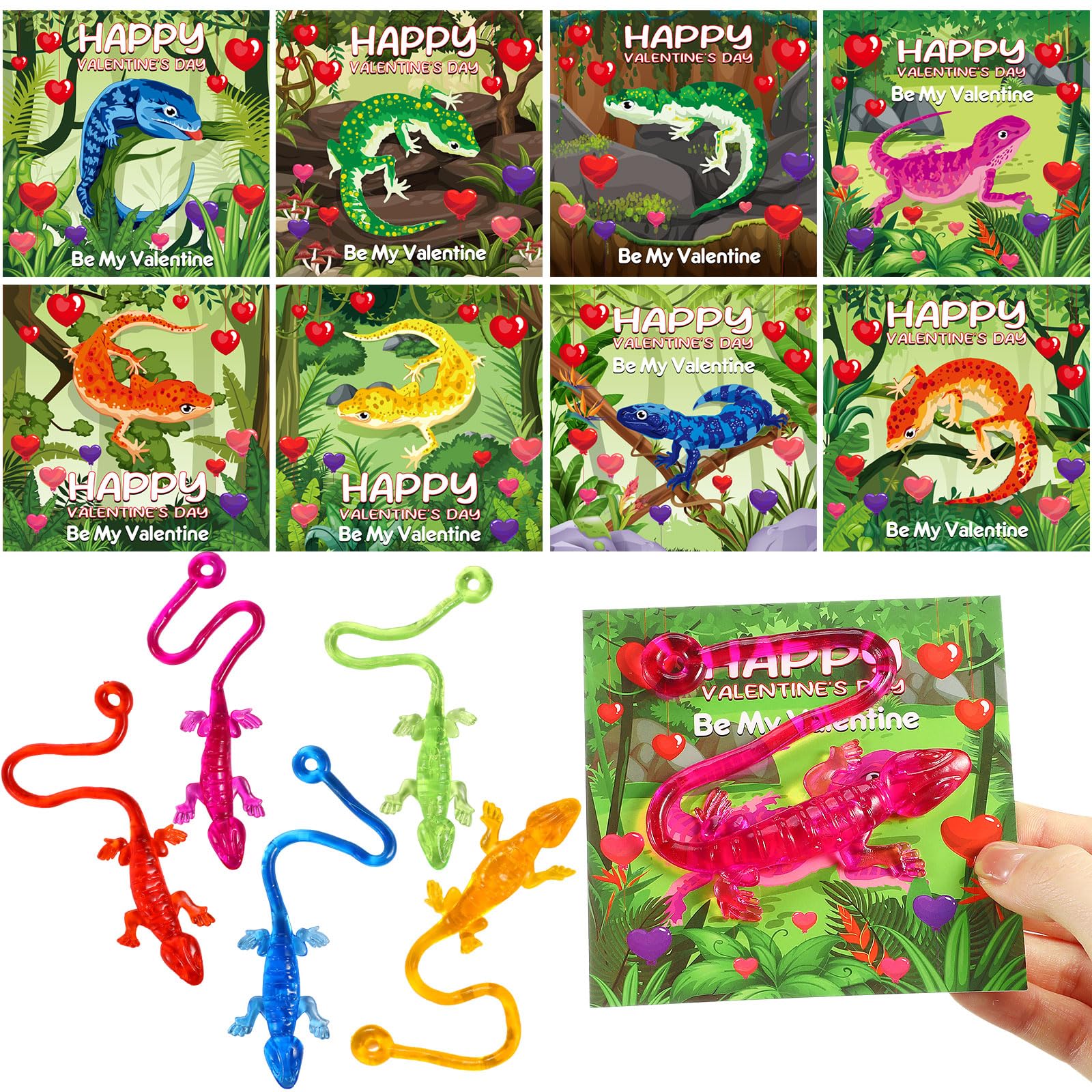 Capoda 32 Pack Valentines Day Cards with Lizard Stretchy Lizard Toys ...