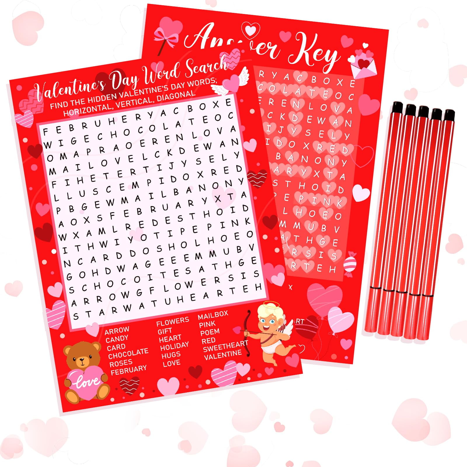 Capoda 41 Pcs Valentine's ZS23 Day Word Search Card Set Valentine's Day ...