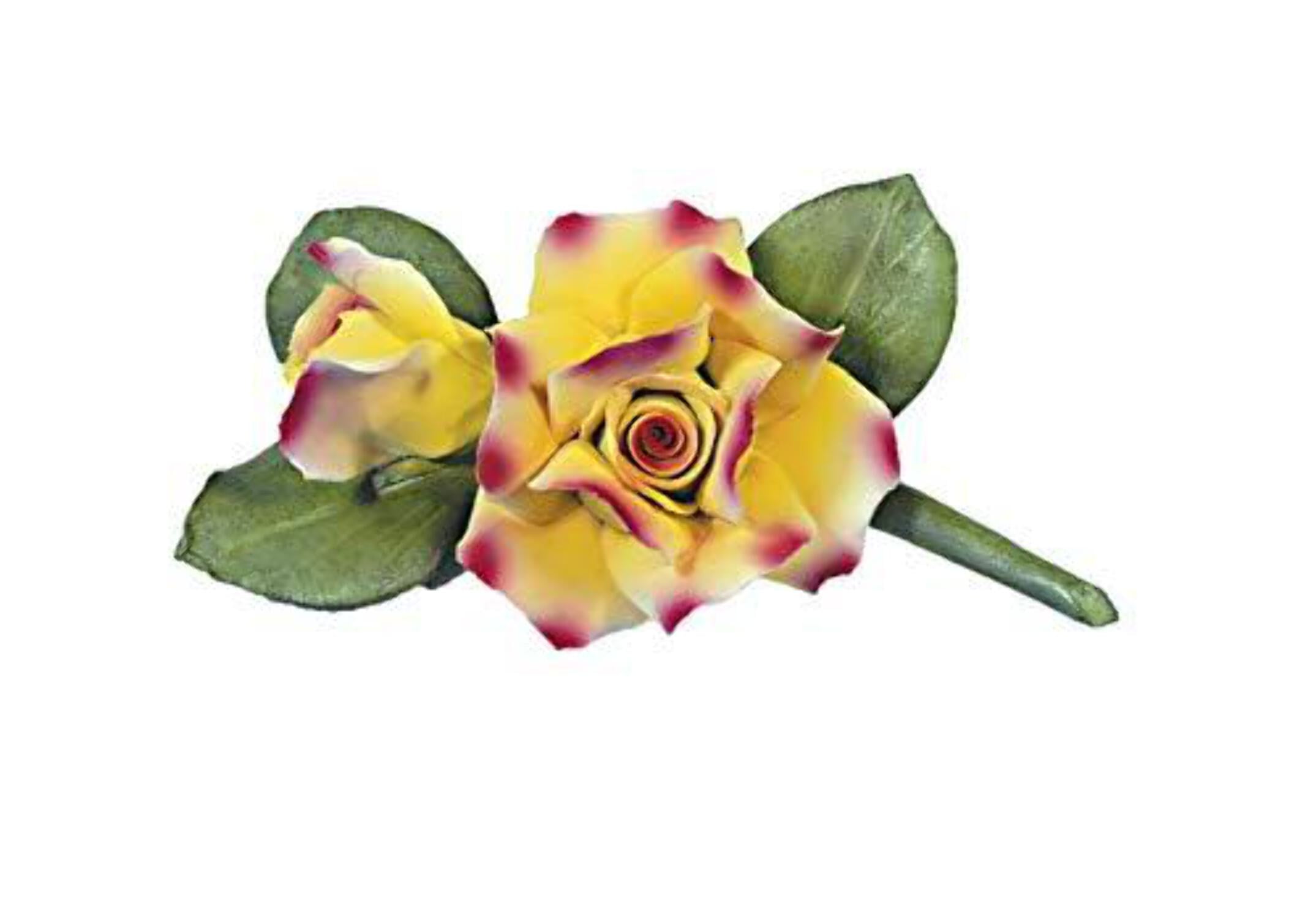 Capodimonte Rose with Bud Porcelain 7" Flower (Yellow Purple) Hand Made ...