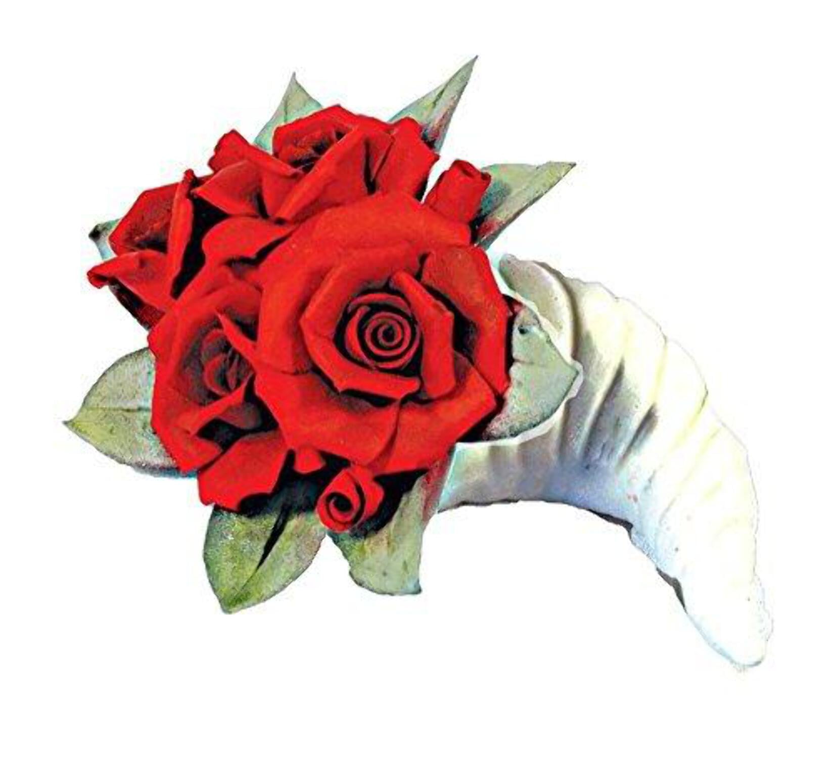 Capodimonte Roses Cornucopia (Red) Porcelain Flower Hand Made in Italy ...