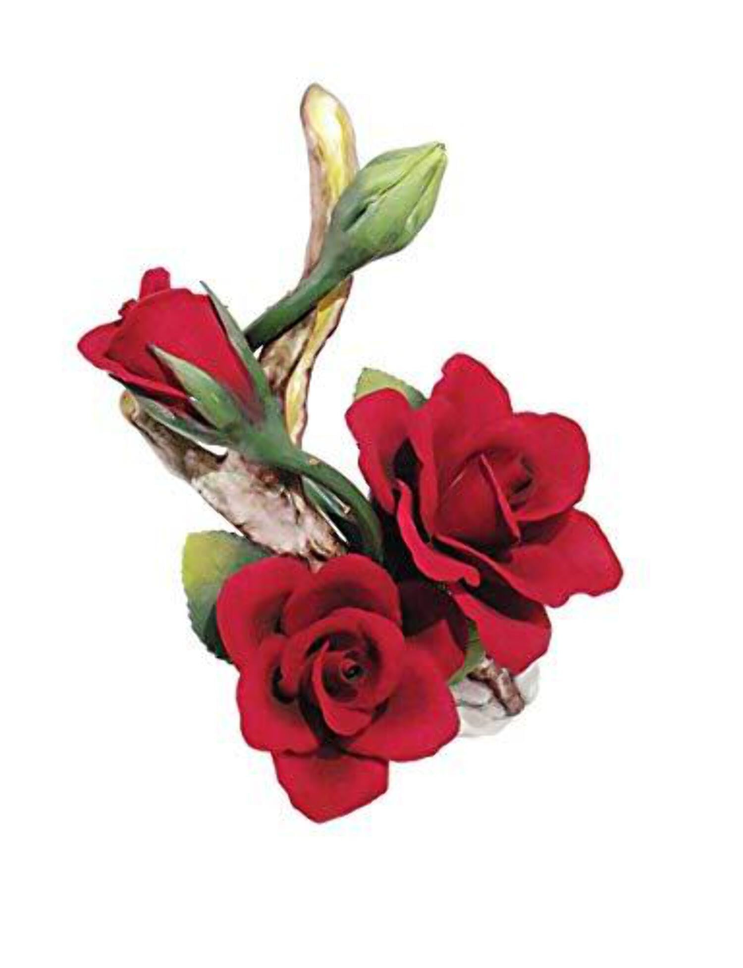 Capodimonte Roses and a Bud on a Stem (Red) Porcelain Flower Hand Made ...