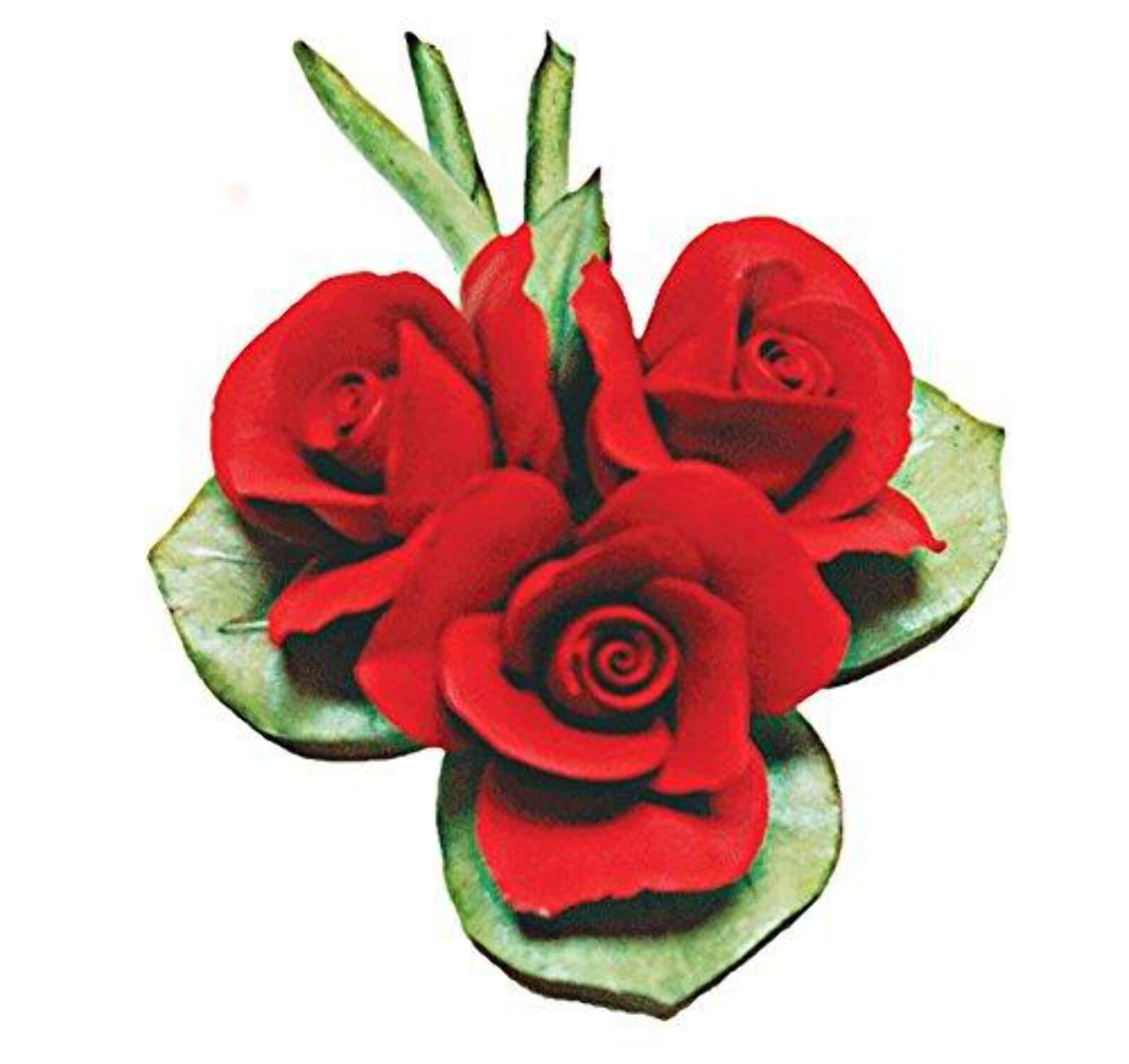Capodimonte Roses on a Leaf Red 8" Porcelain Flower Hand Made and hand ...