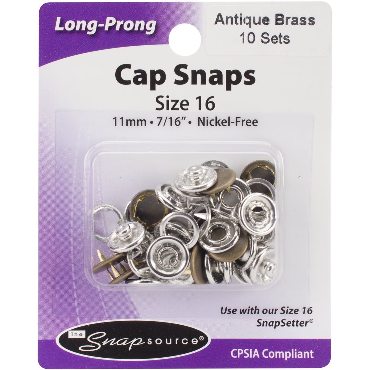 Capped Long-Prong Snaps Size 16 10/Pkg-Antique Brass, Pk 3, Snap Source ...