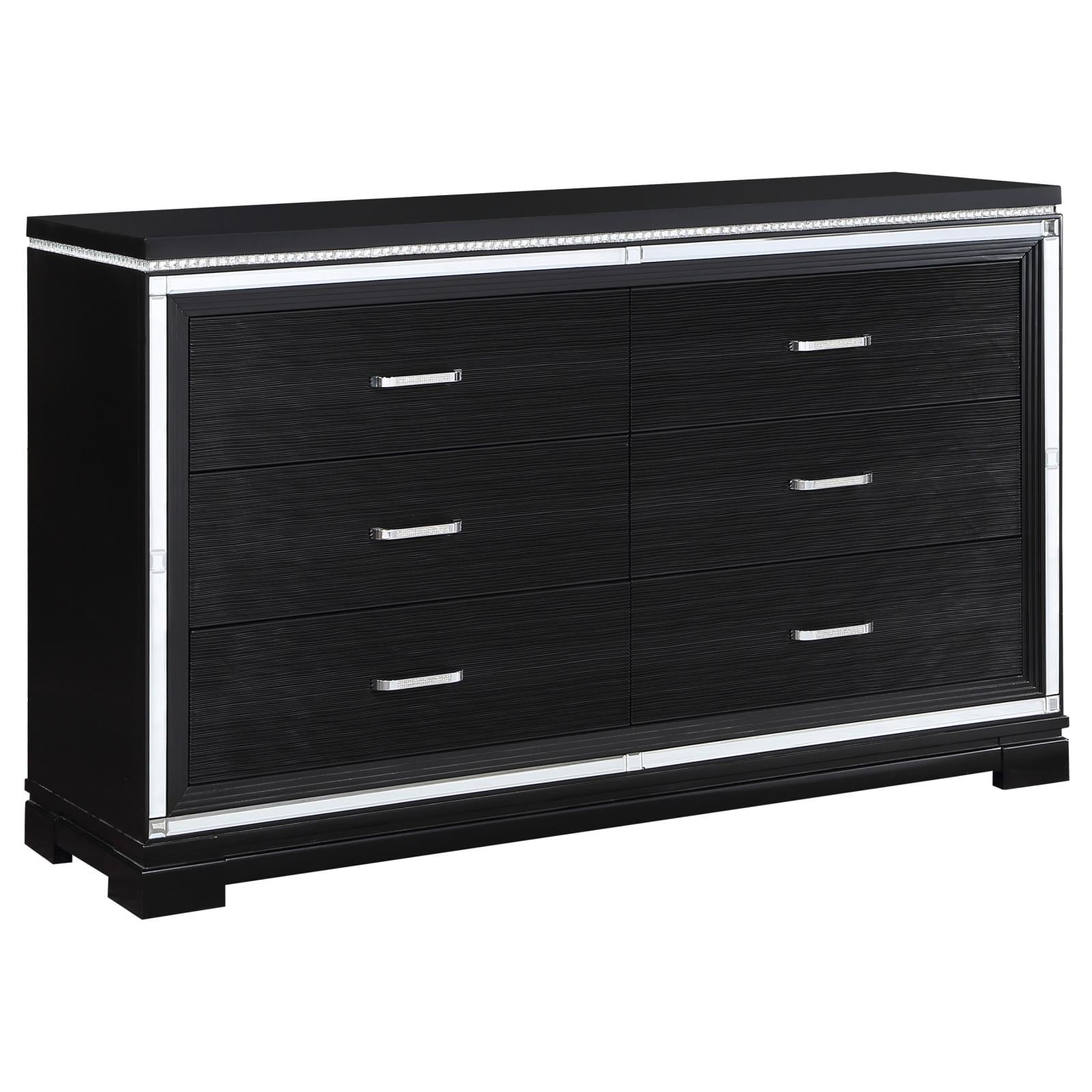 Cappola Rectangular 6-drawer Dresser in Silver and Black, Solid Wood ...