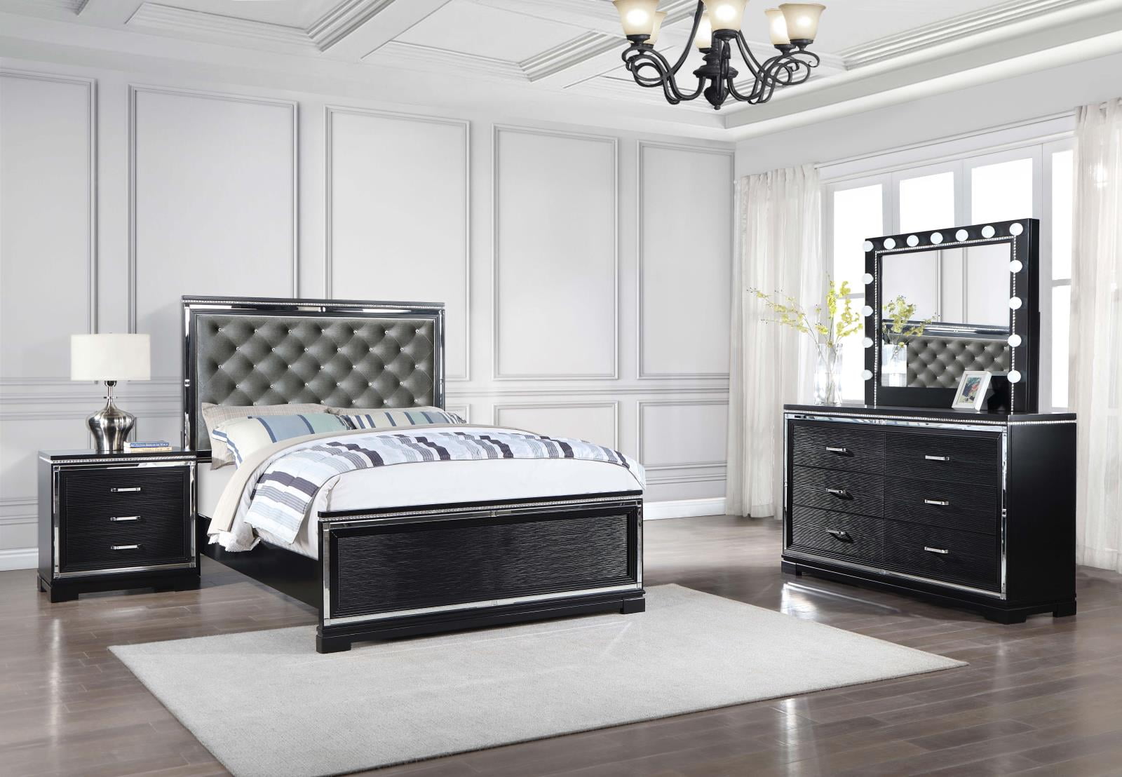 Cappola Upholstered Tufted Bedroom Set Silver and Black - Walmart.com