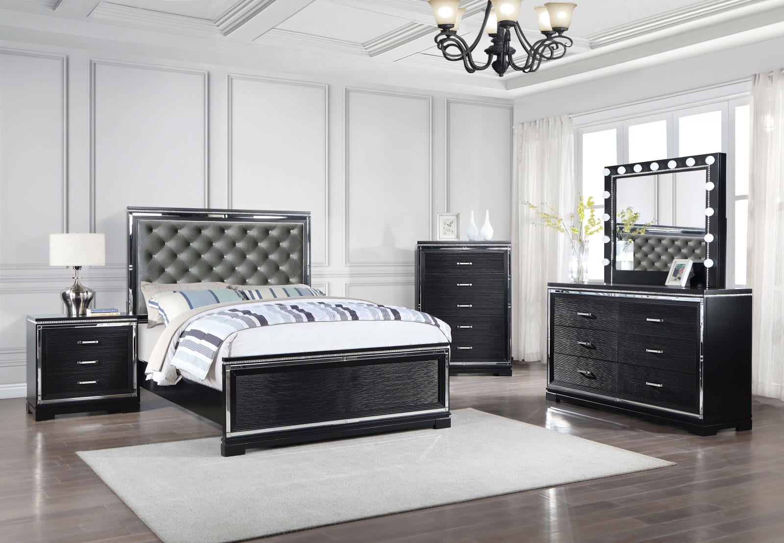 Cappola Upholstered Tufted Bedroom Set Silver and Black - Walmart.com