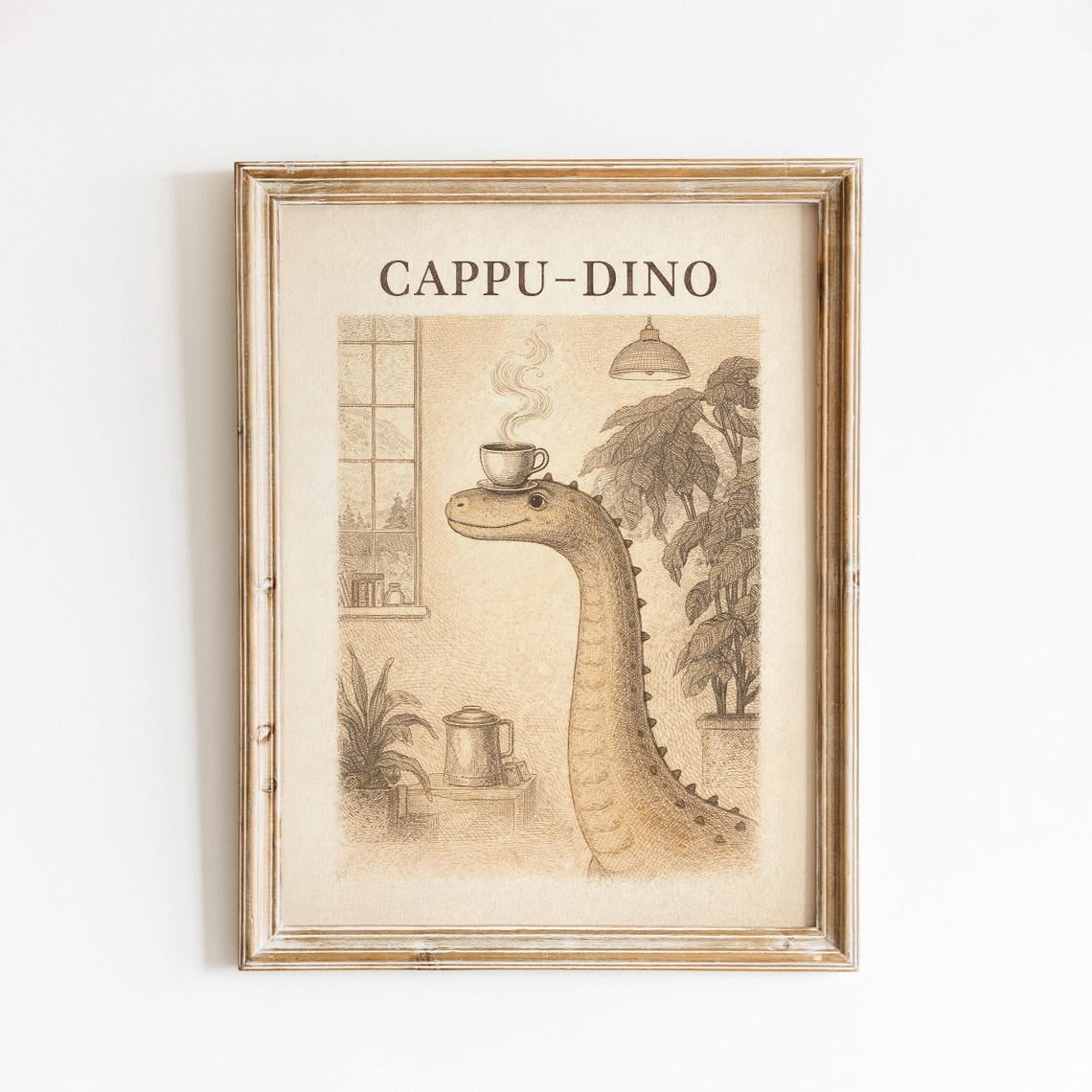 Cappu Dino Funny Coffee Dinosaur Cozy Kitchen Cafe Graphic Poster ...