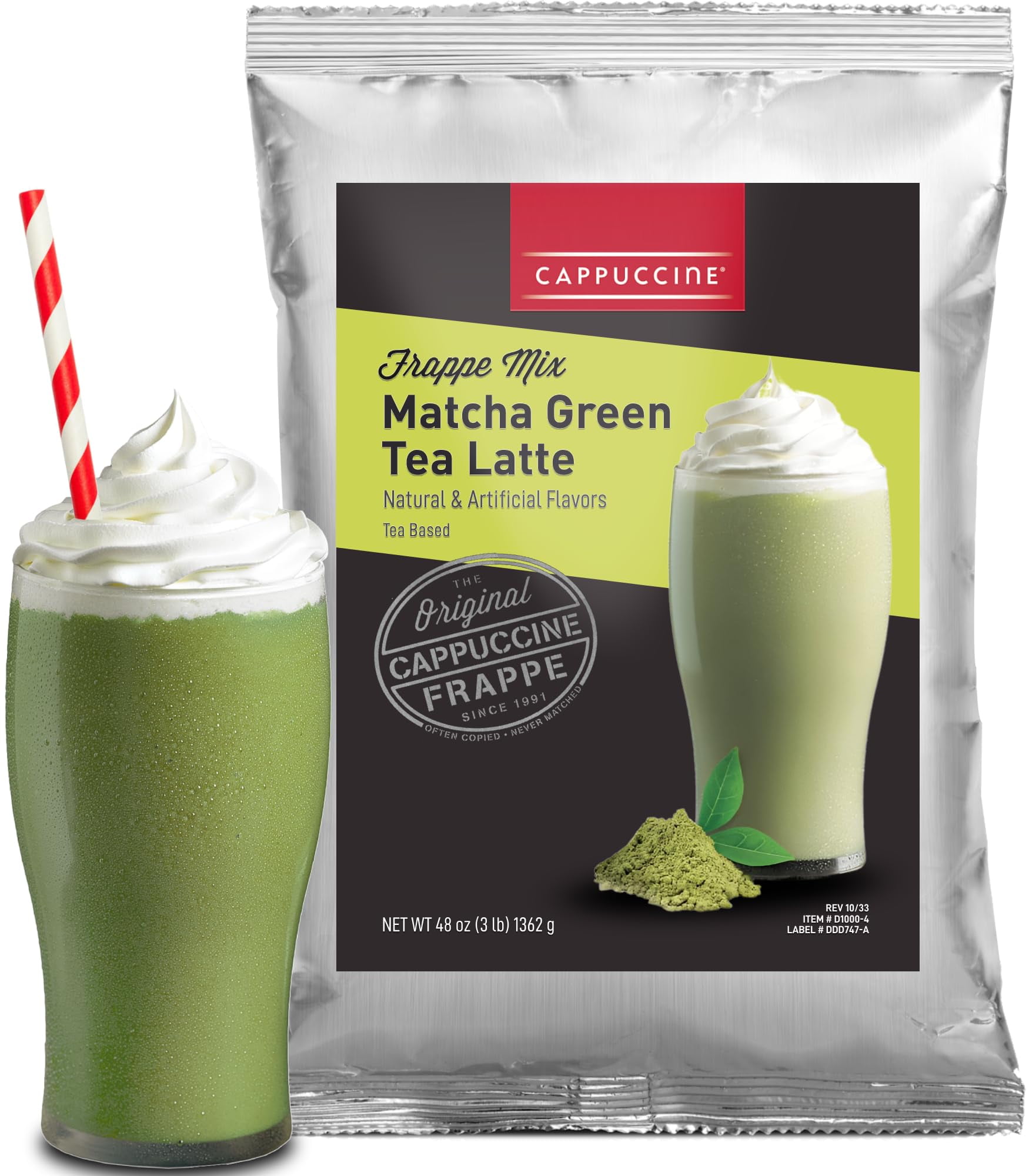 Cappuccine Matcha Green Tea Latte Frappe Mix, 3 Pounds Makes 36 ...