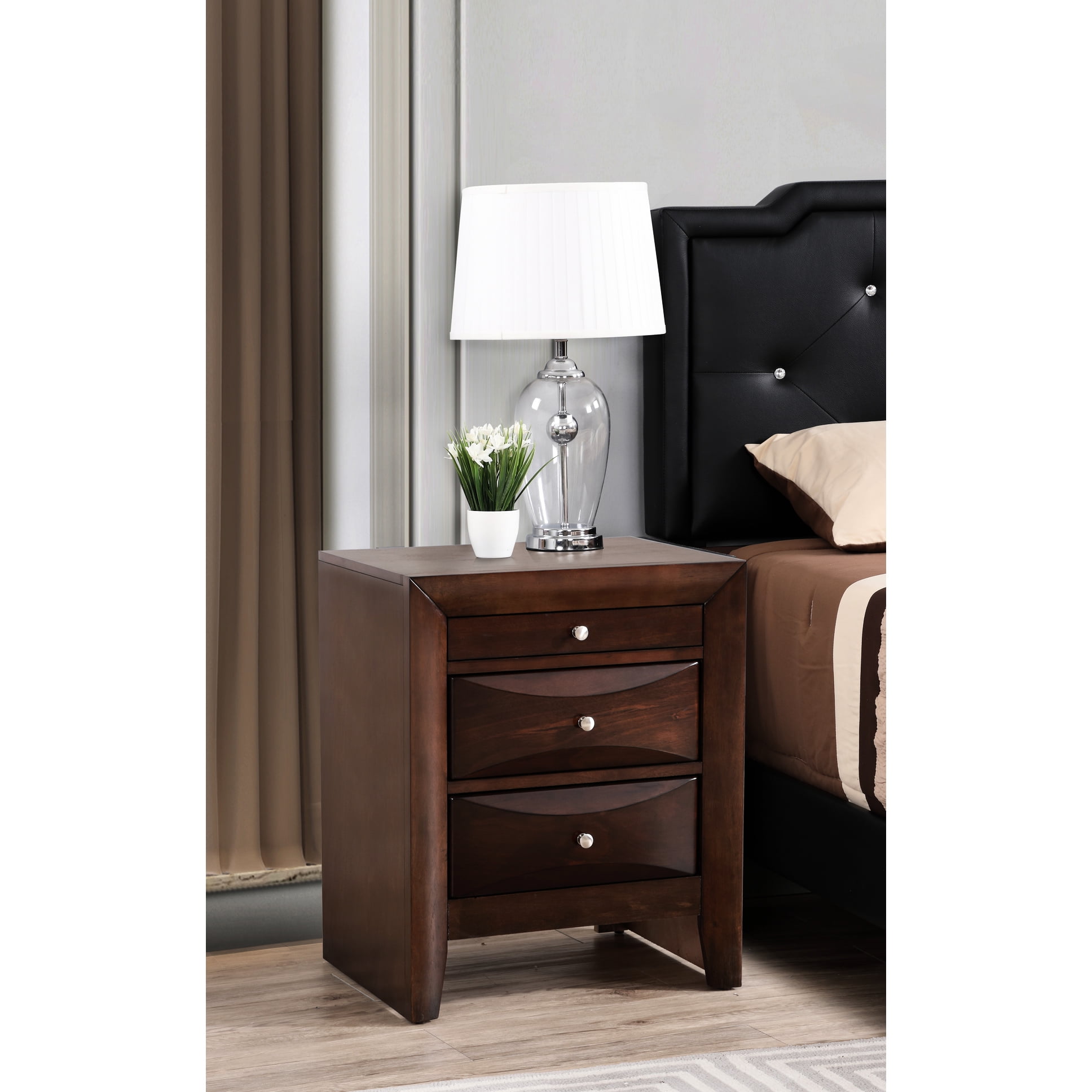 Cappuccino Bedroom Nightstand With Drawer System - Functional Storage ...
