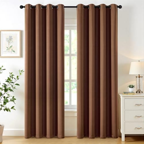 Cappuccino Brown Blackout Curtains for Bedroom Living Room 84 Inches ...