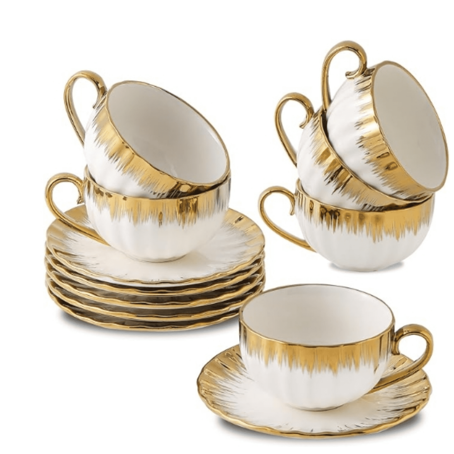 Cappuccino Cups with Saucers, 7 oz Porcelain Double Espresso Cups Set ...