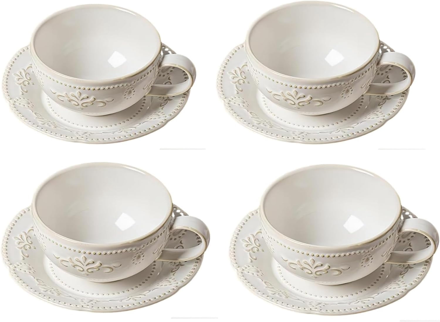 Cappuccino Cups with Saucers, 8 oz Ceramic Embossment Coffee Cup and ...