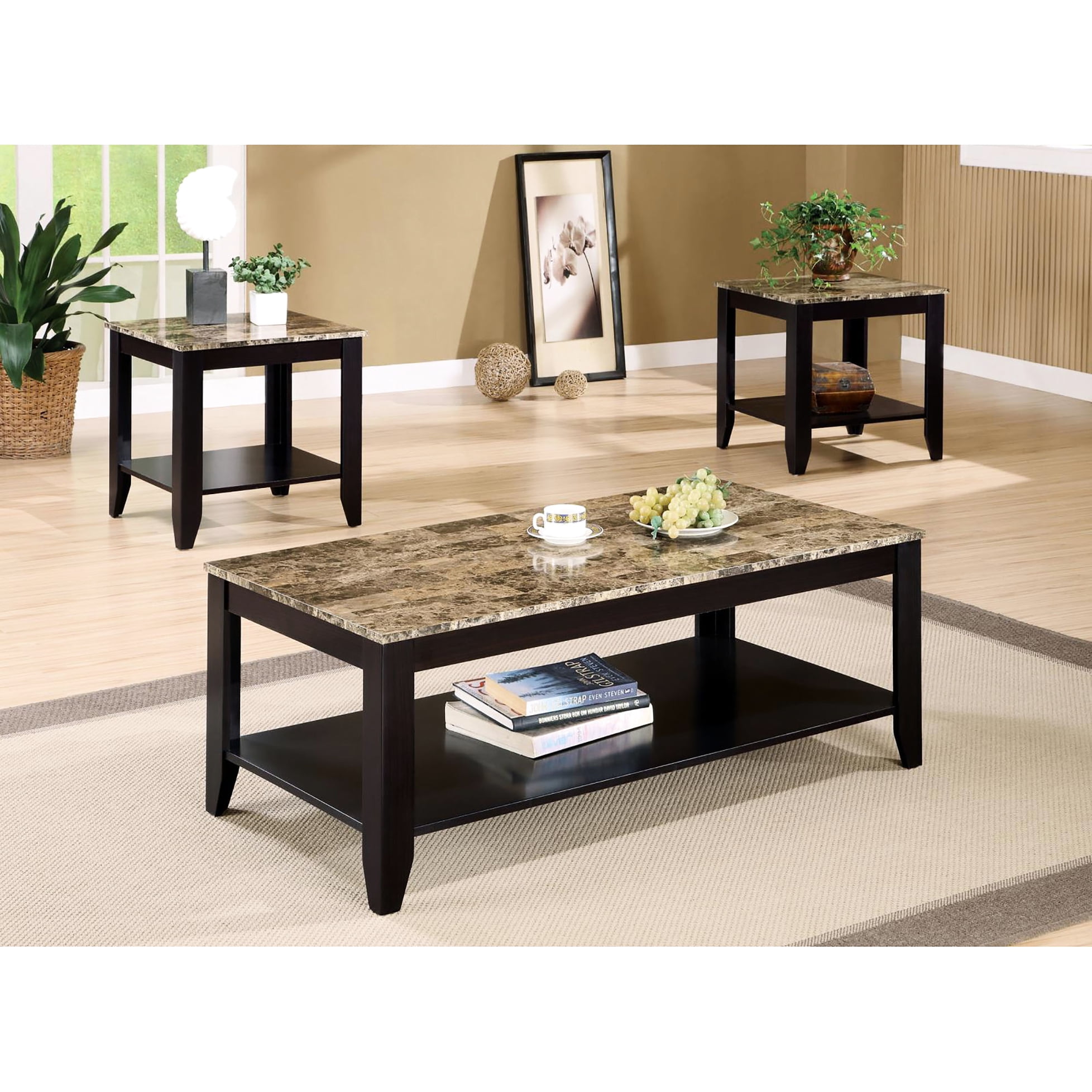 Cappuccino Faux Marble Top 3 Occasional , Transitional Living Room ...