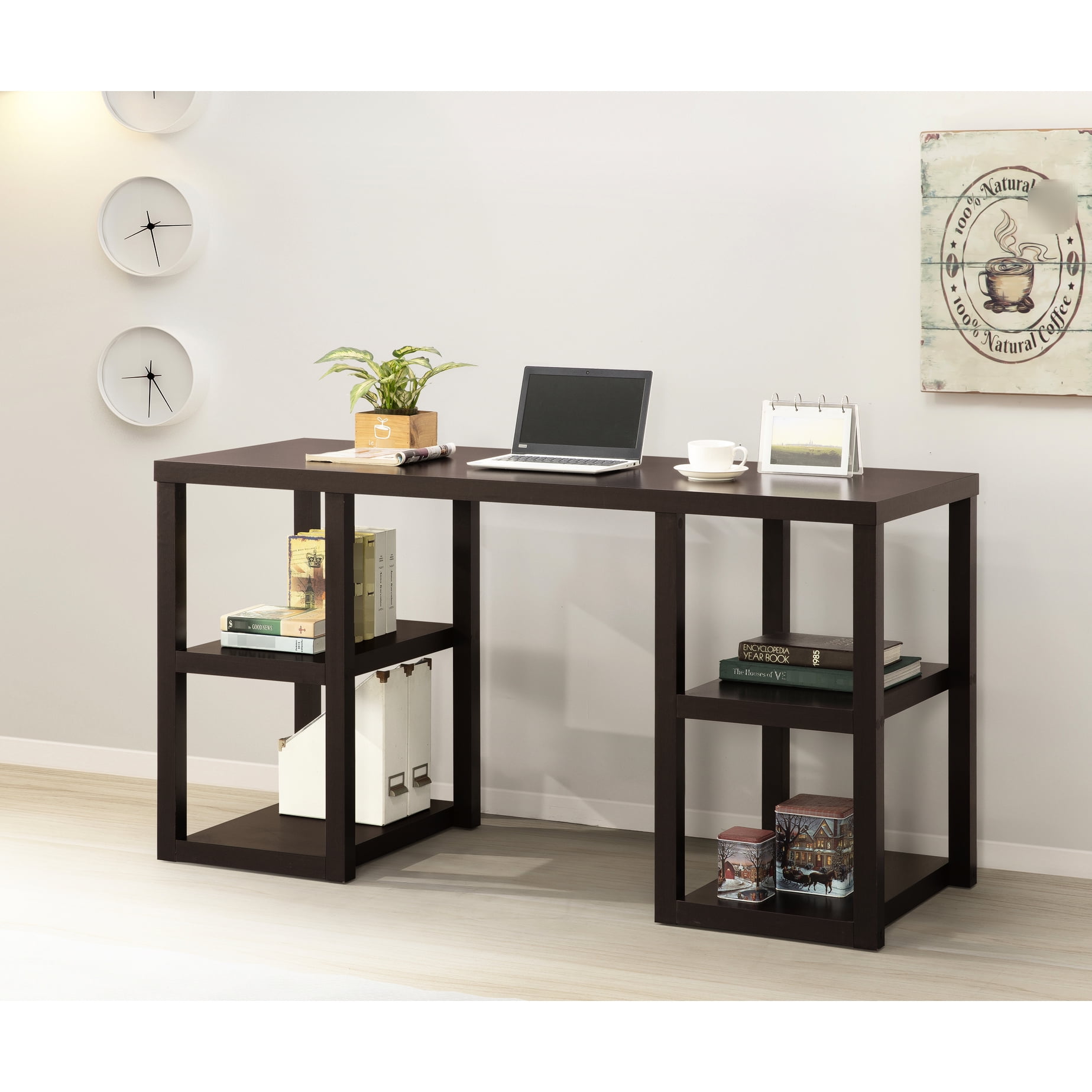 Cappuccino Oak Drafting Desk, 4 Storage Shelves, Paper Veneer, Space ...