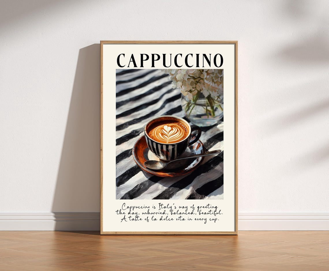 Cappuccino Wall Art Print, Striped Italian Coffee Kitchen Poster ...
