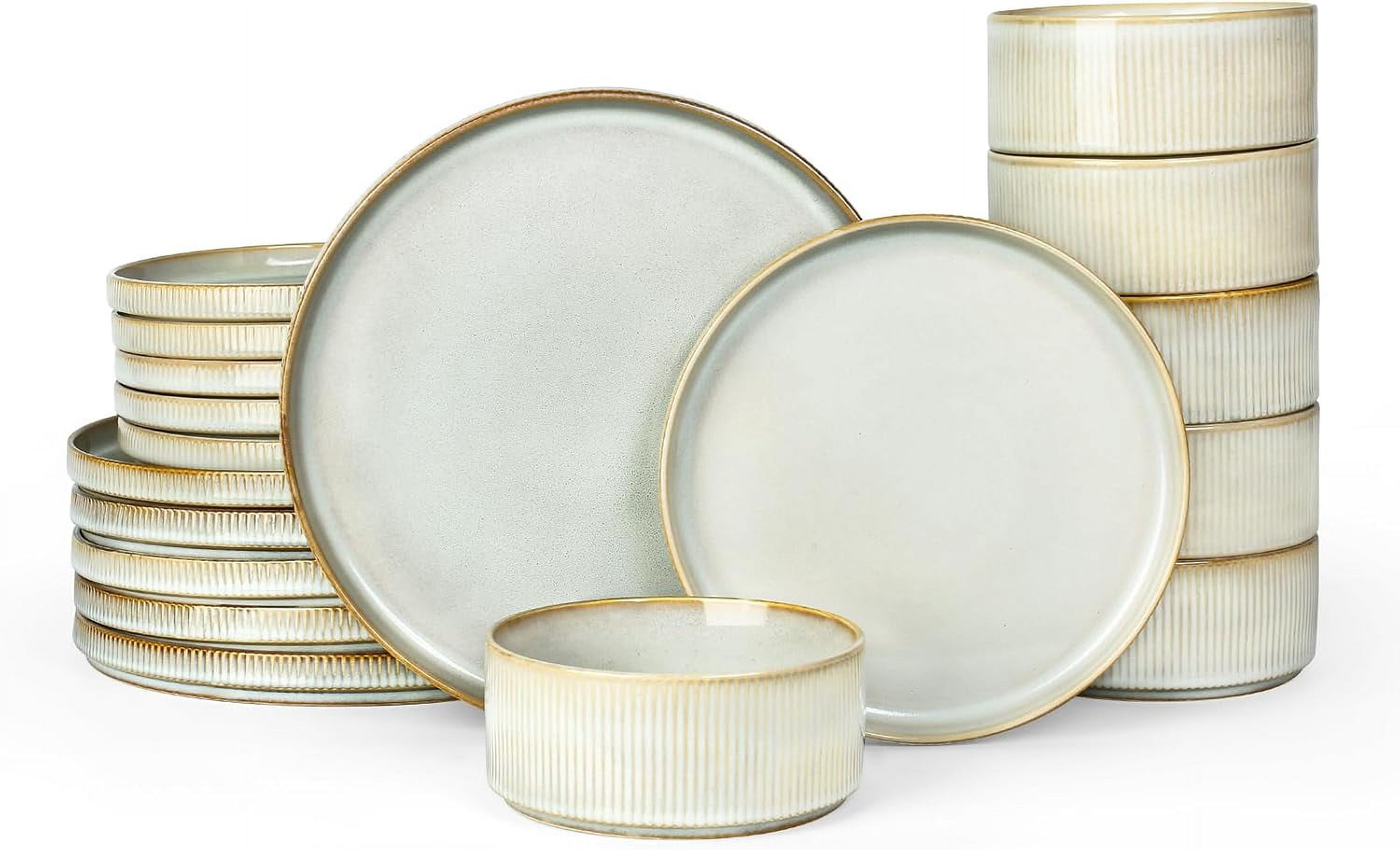 Cappuccino White Modern Chip Resistant Ceramic Dinnerware 18-Piece Set ...