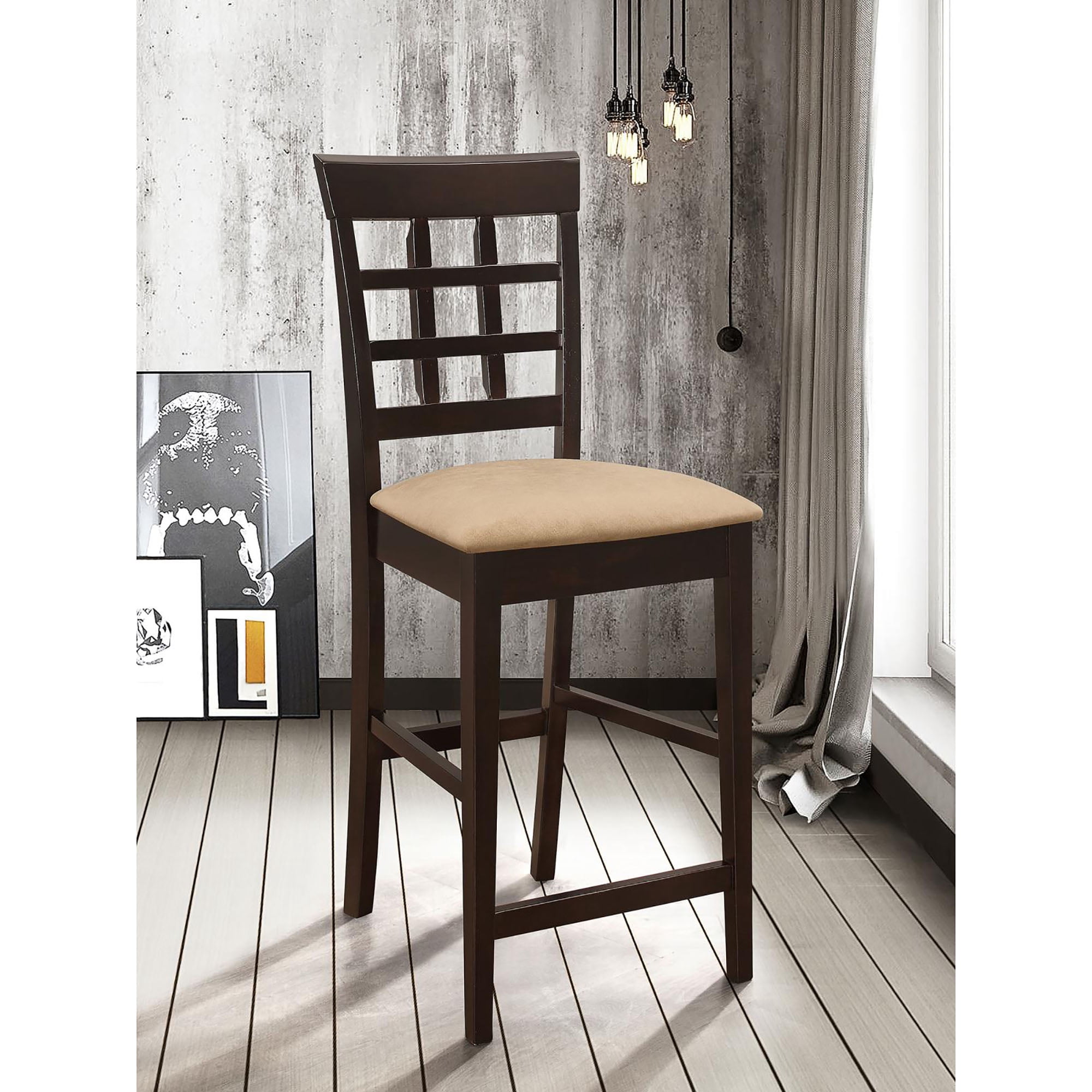 Cappuccino & Beige Counter Stools (Set of 2) - 25" Seat, Mocha Fabric ...