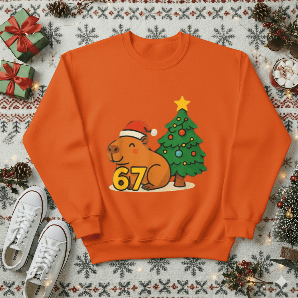 Cappy Holiday 67 Meme Capy Animal Cute Festive Humor Trend Sweatshirt ...